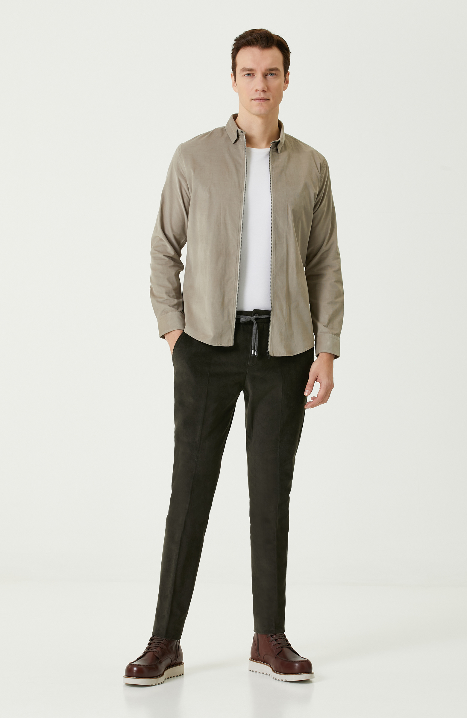 Jogger Fit Haki Kadife Pantolon