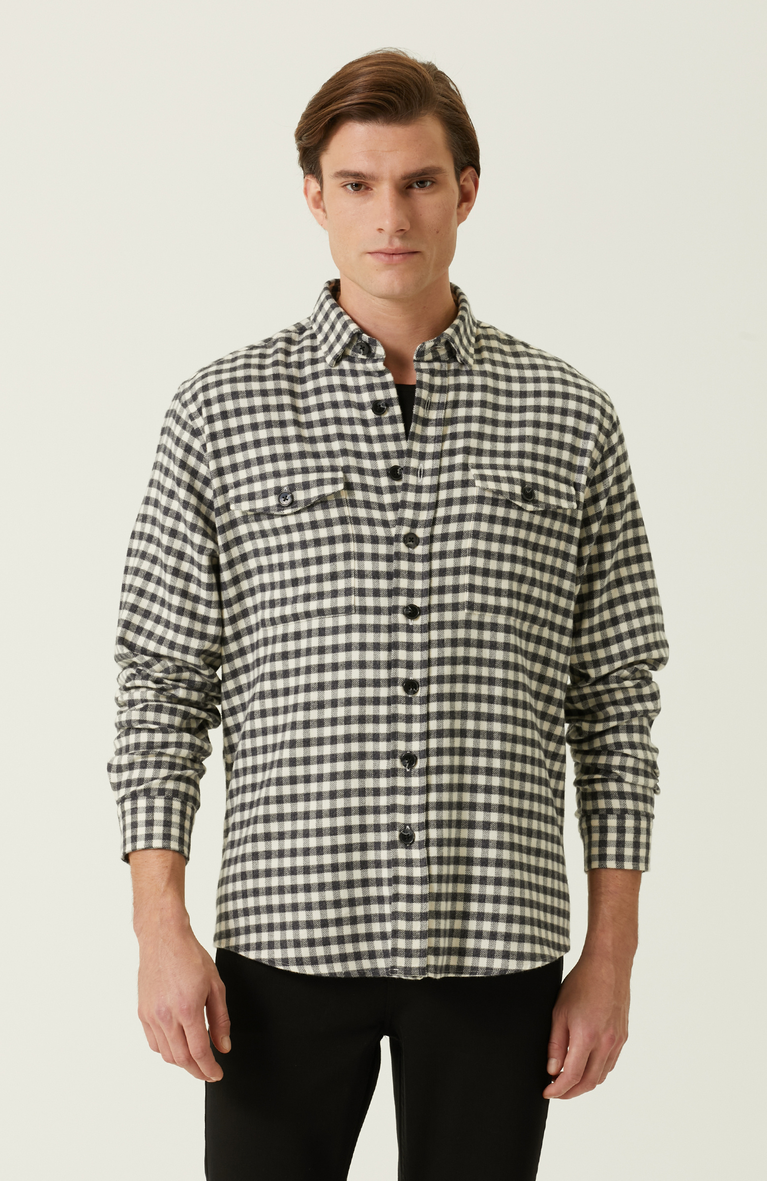 Comfort Fit Antrasit Ekru Gömlek