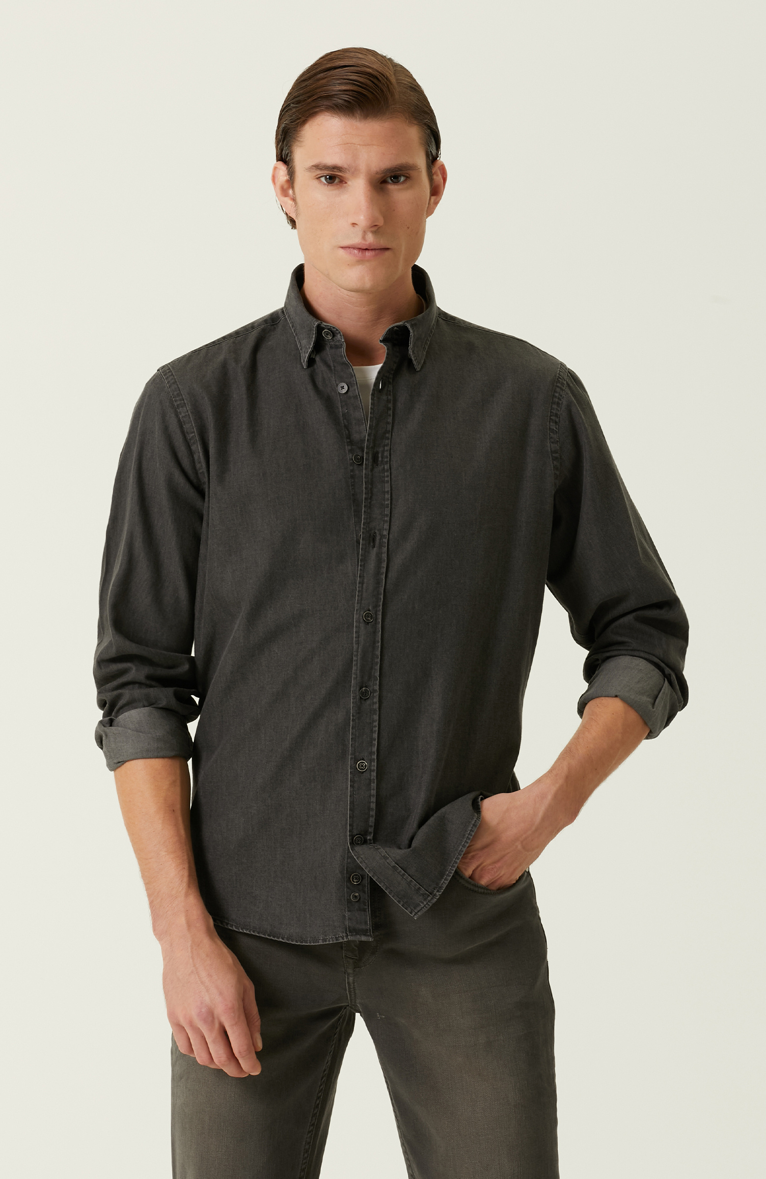 Comfort Fit Antrasit Gömlek