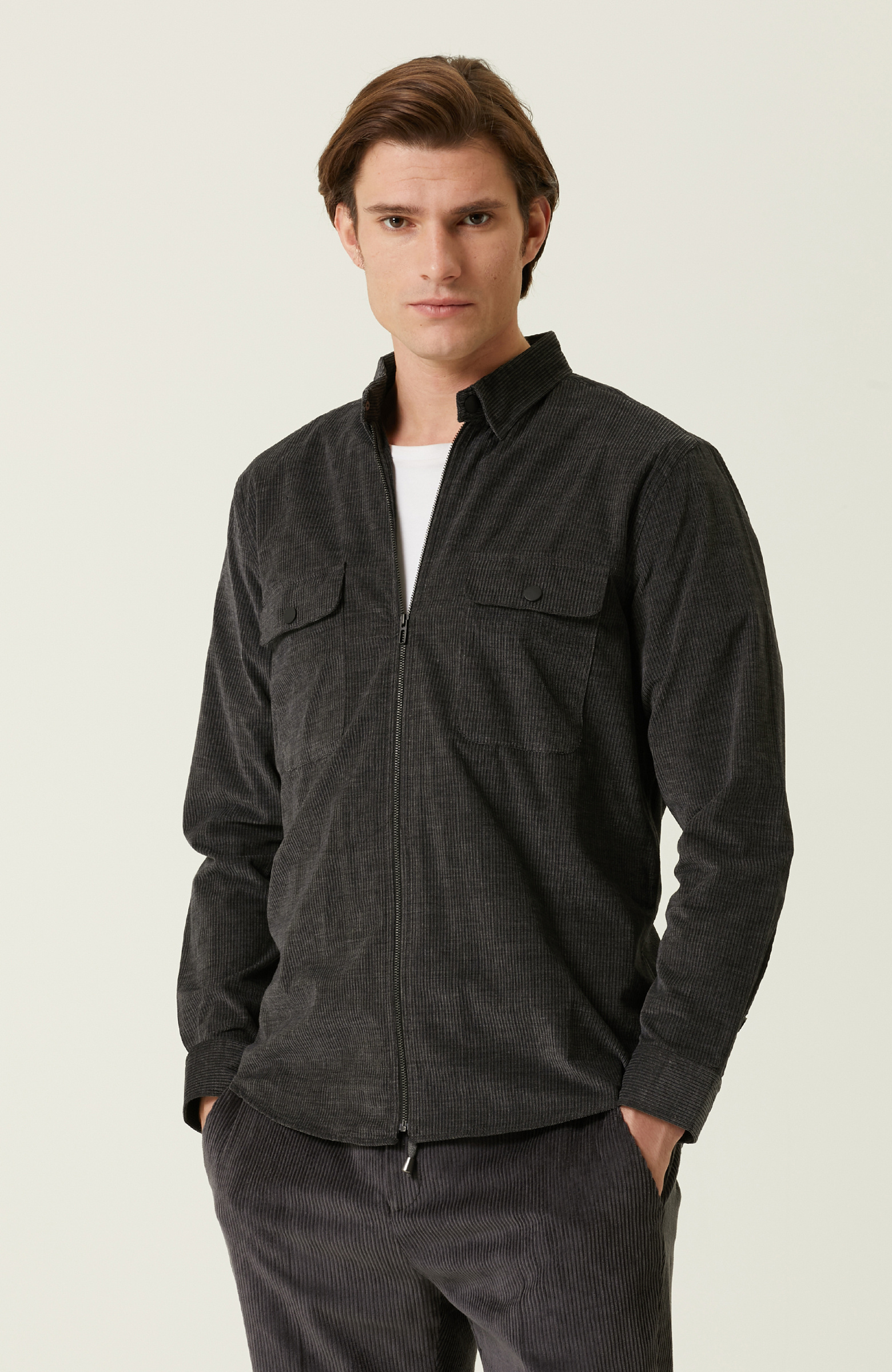 Slim Fit Antrasit Gömlek