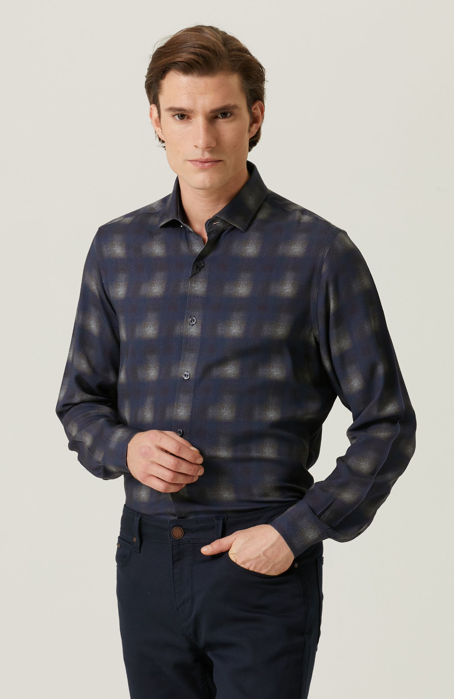 Comfort Fit Yeşil Lacivert Gömlek