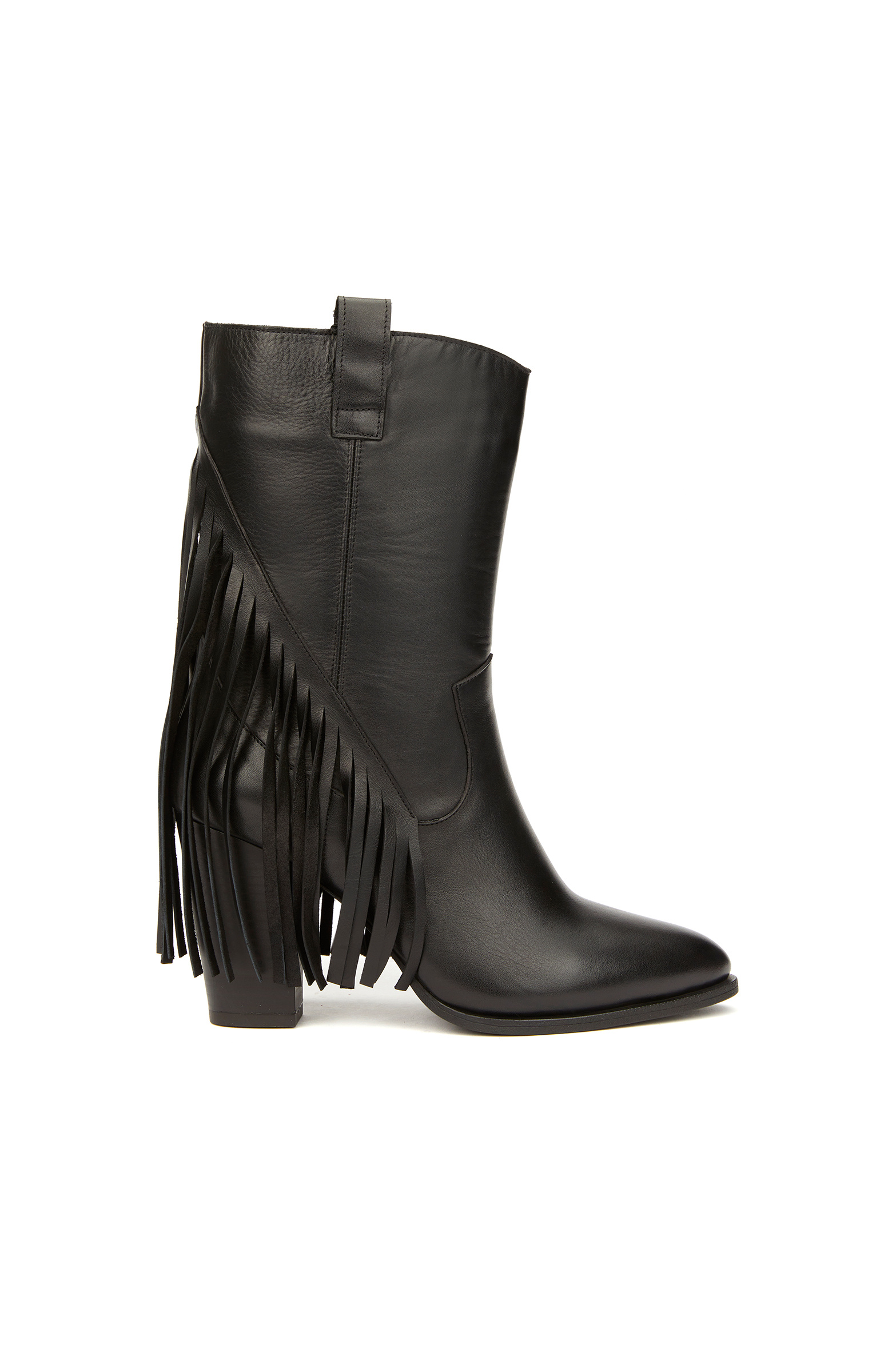 Siyah Püskül Detaylı Kadın Deri Bot