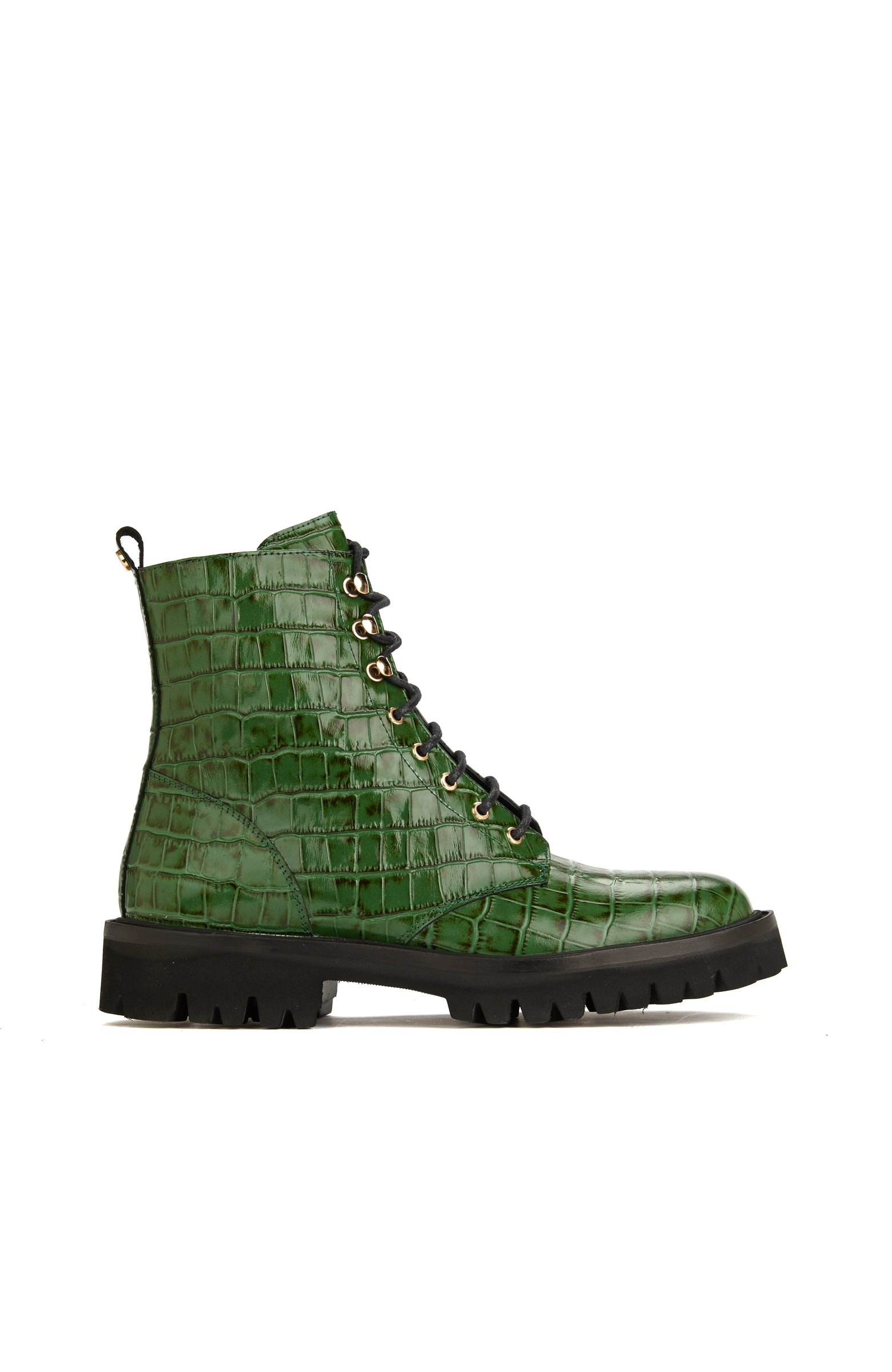 Yeşil Krokodil Dokulu Kadın Deri Bot