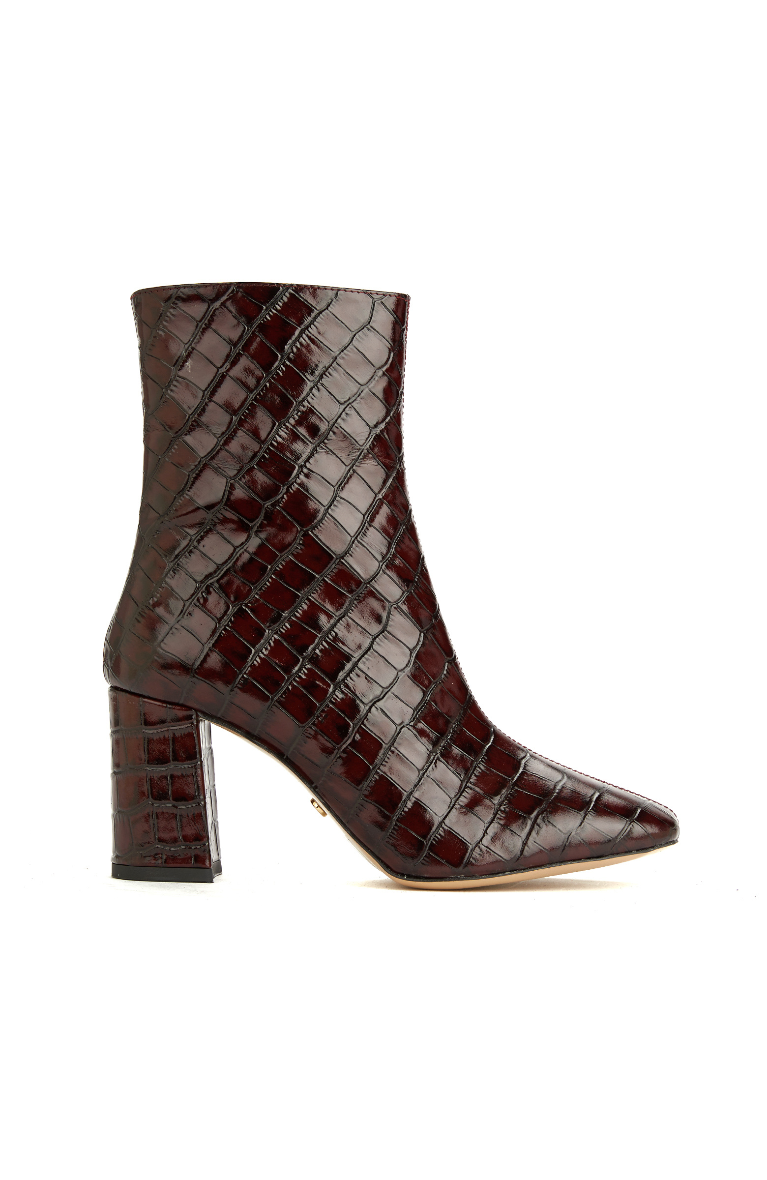 Bordo Krokodil Dokulu Topuklu Deri Bot