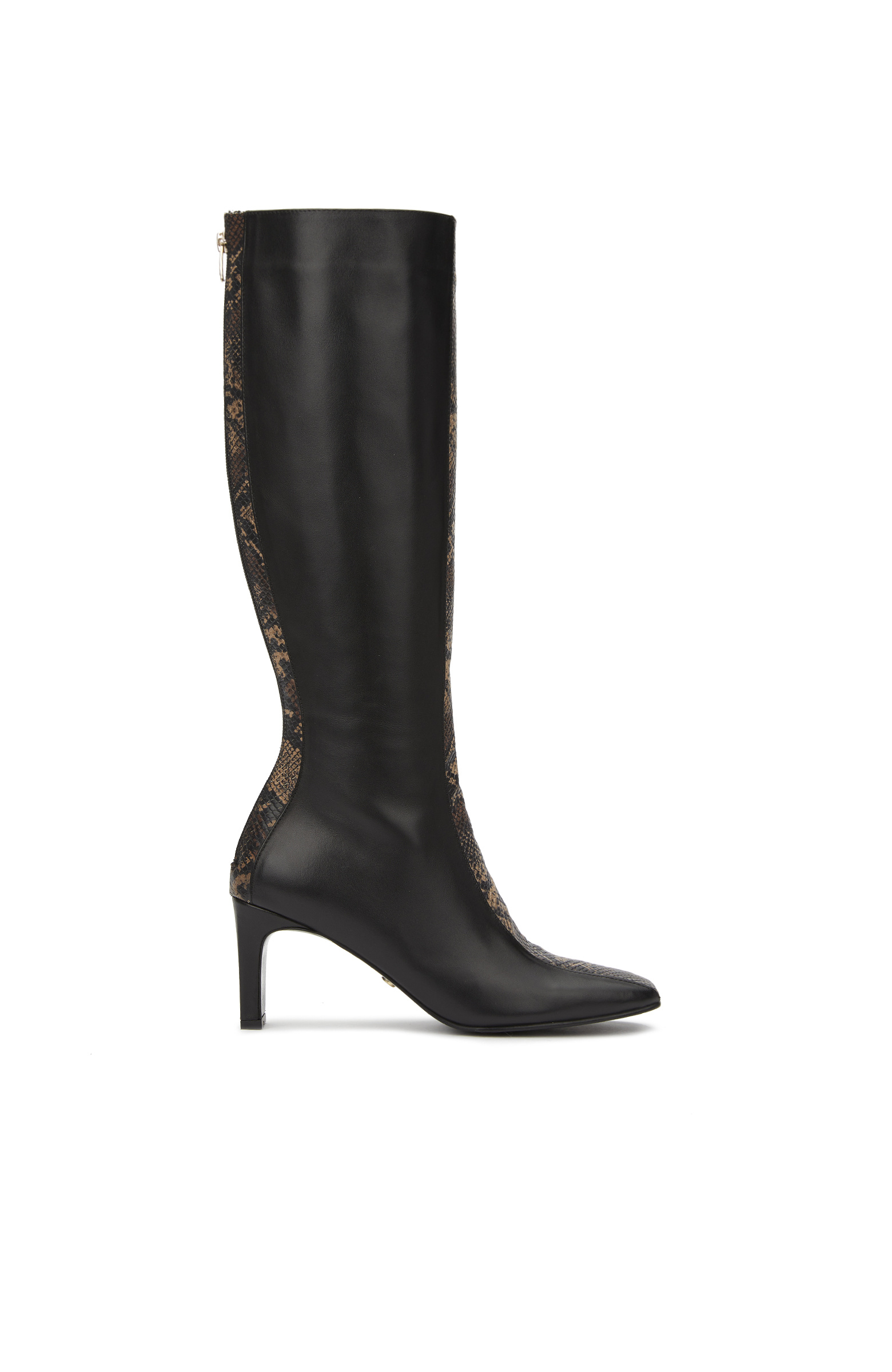 Siyah Yılan Desenli Kadın Deri Çizme