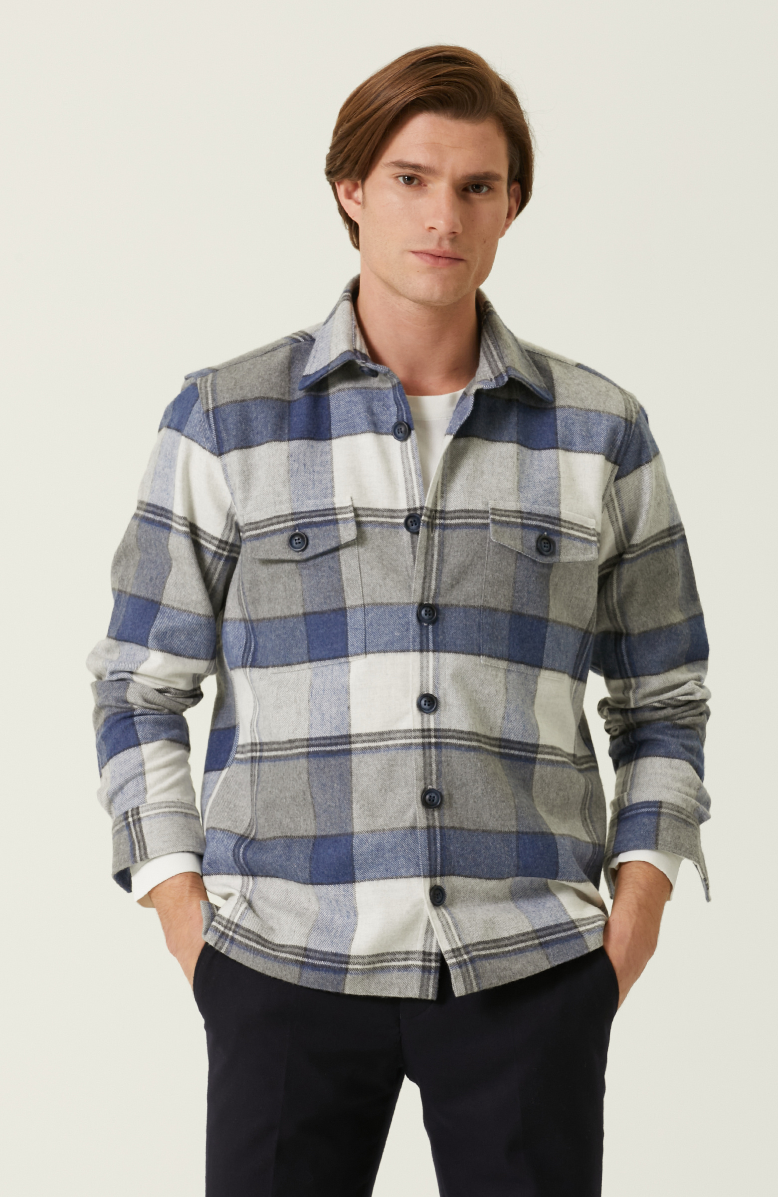 Regular Fit Gri Lacivert Gömlek