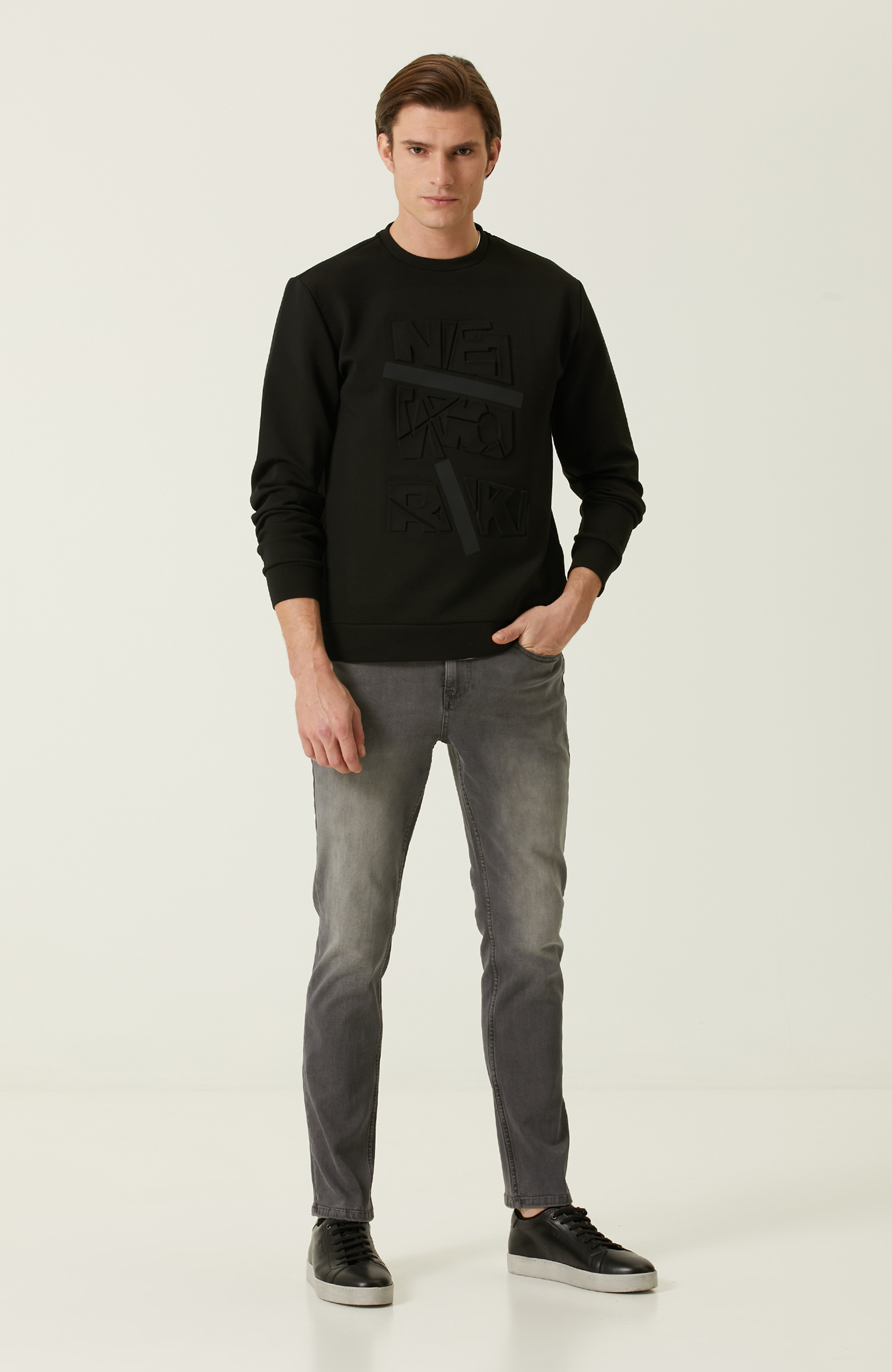 Slim Fit Koyu Gri Denim Pantolon