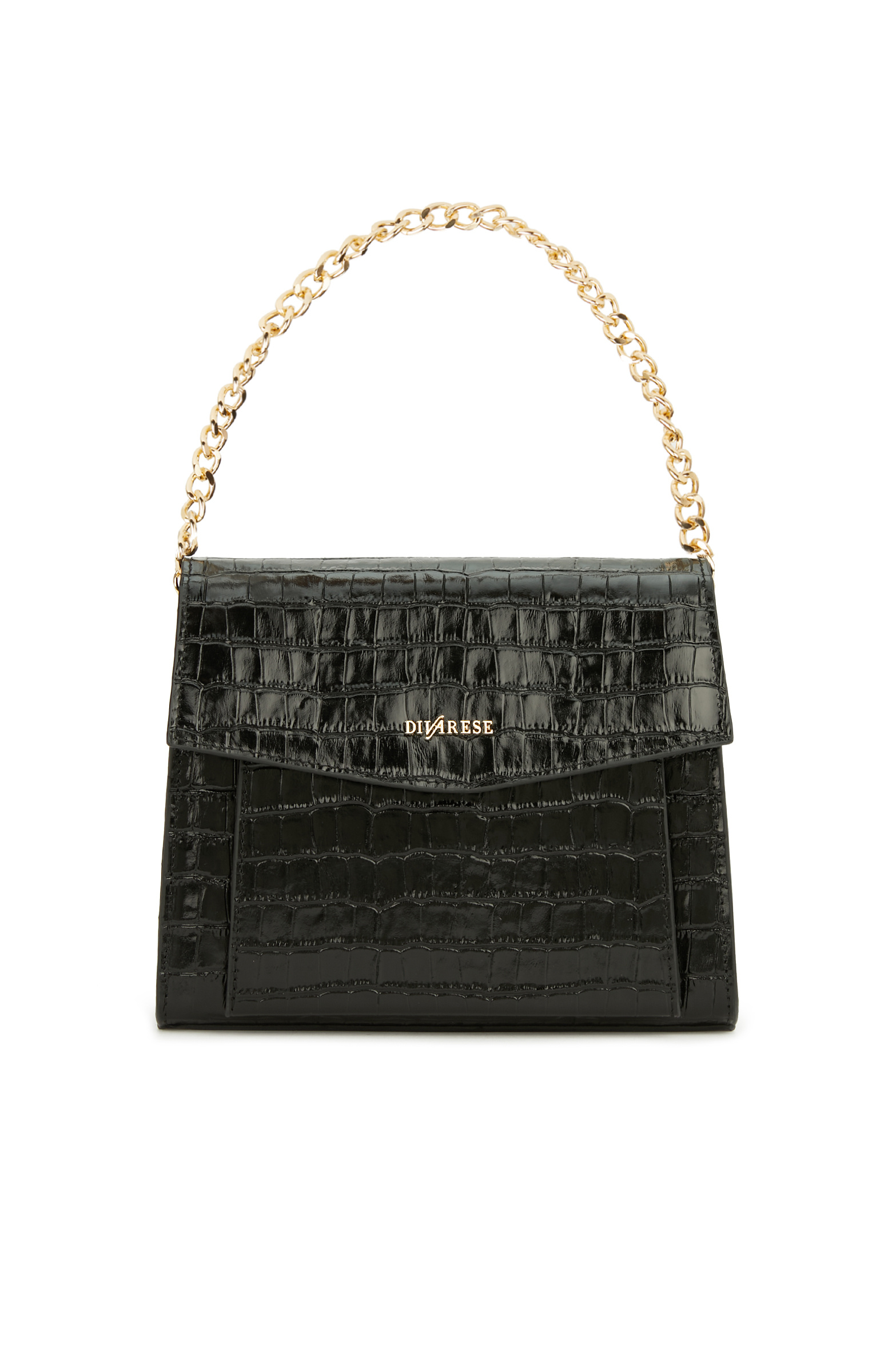 Siyah Krokodil Dokulu Kadın Deri Omuz Çantası