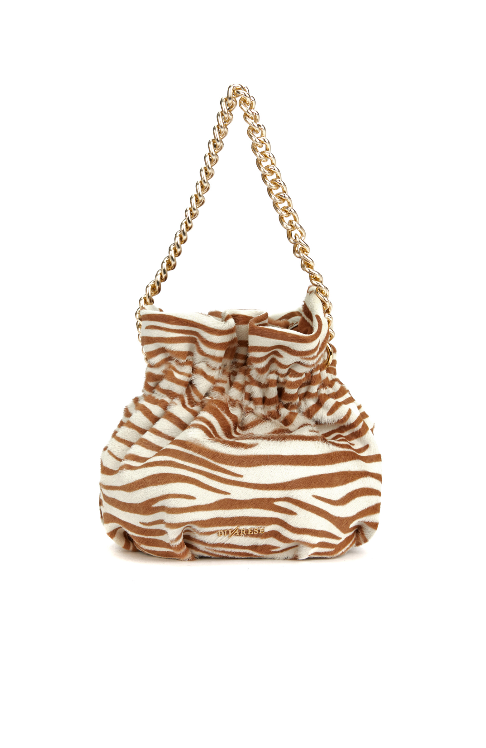 Bej Taba Zebra Desenli Kadın Deri Omuz Çantası