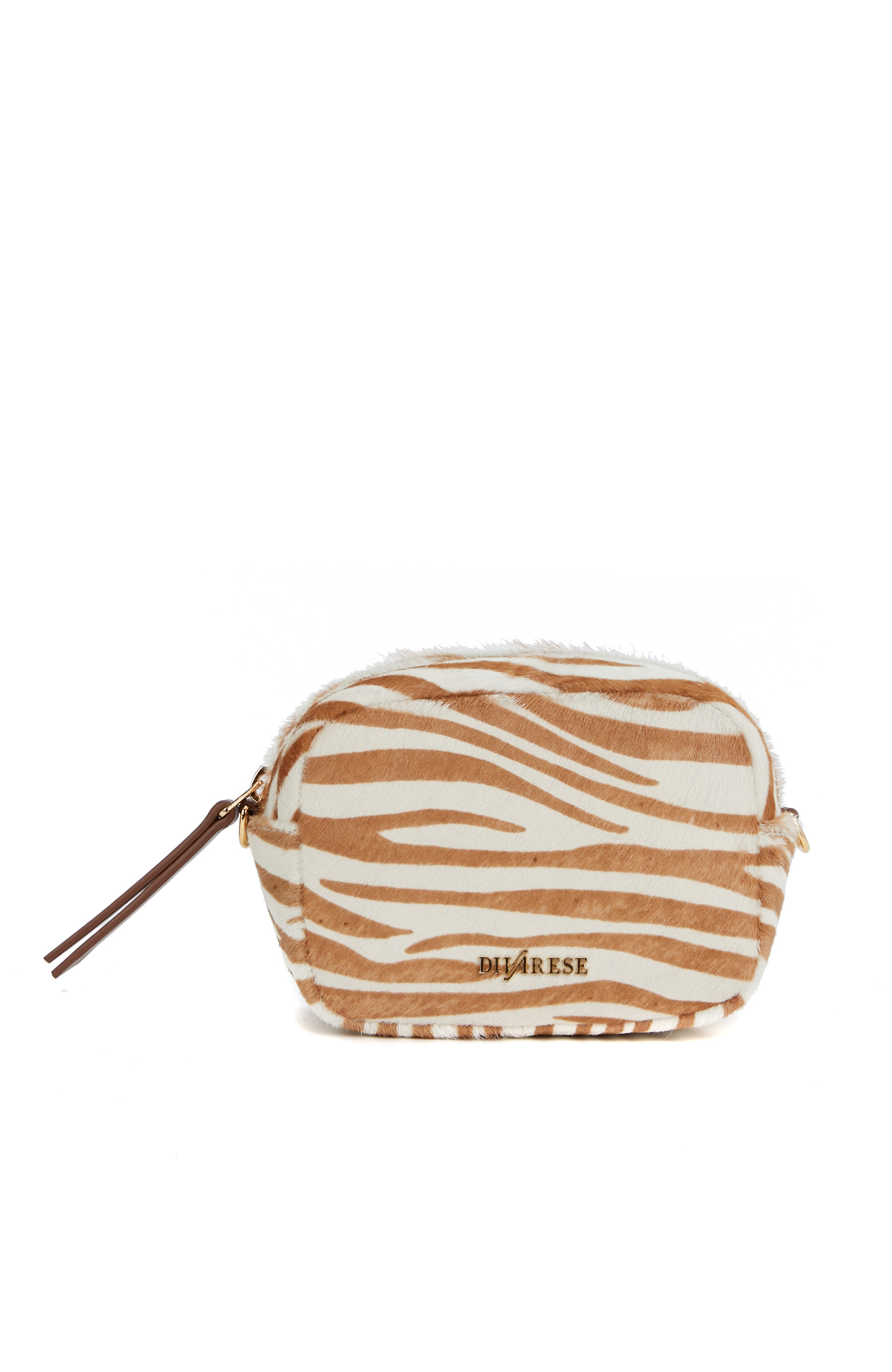 Bej Taba Zebra Desenli Kadın Deri Omuz Çantası