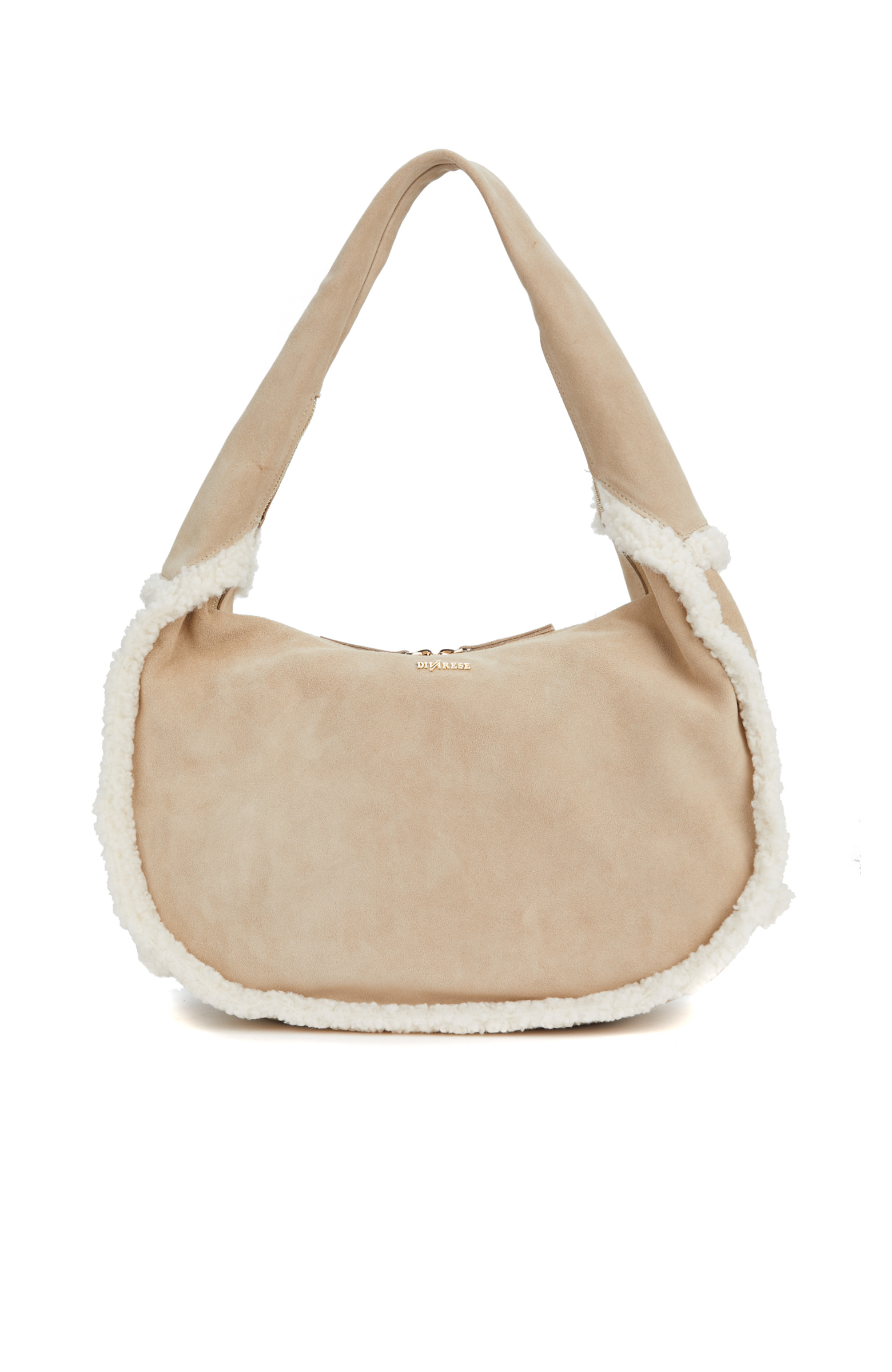 Bej Logolu Kadın Süet Omuz Çantası