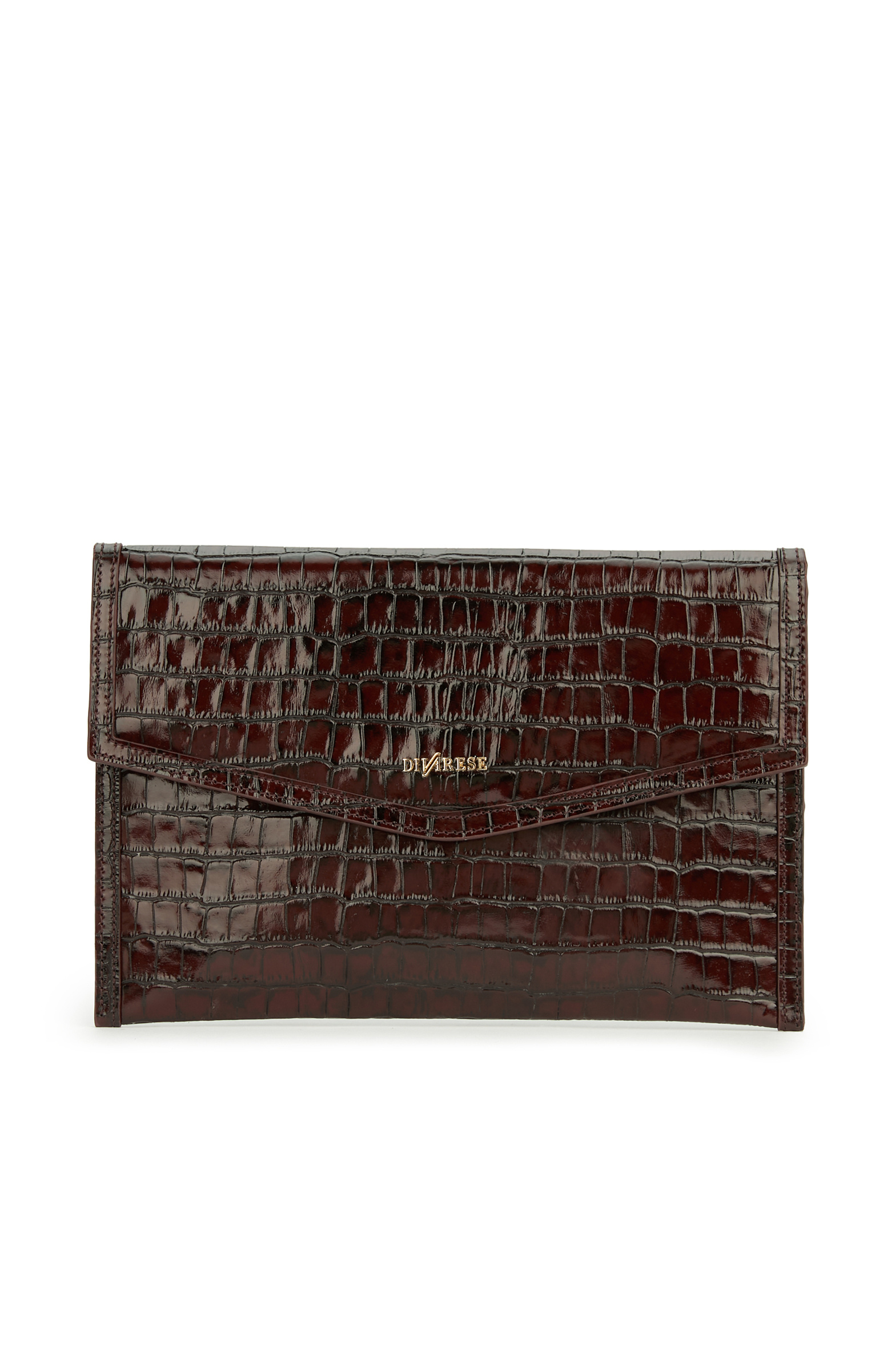 Bordo Krokodil Dokulu Kadın Deri El Portföyü