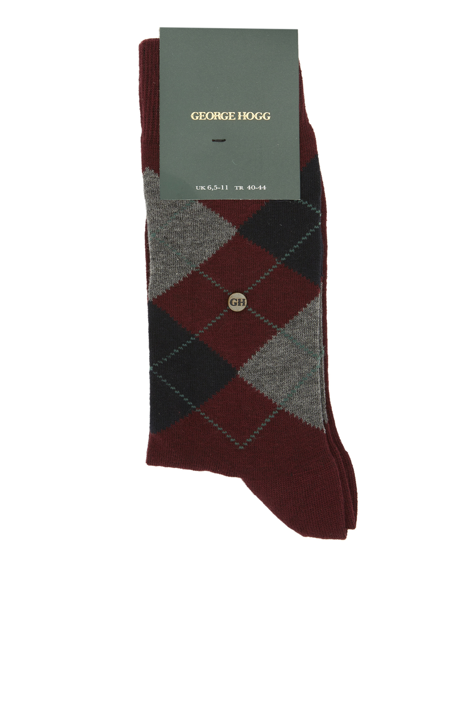 Bordo Geometrik Desenli Logolu Erkek Çorap