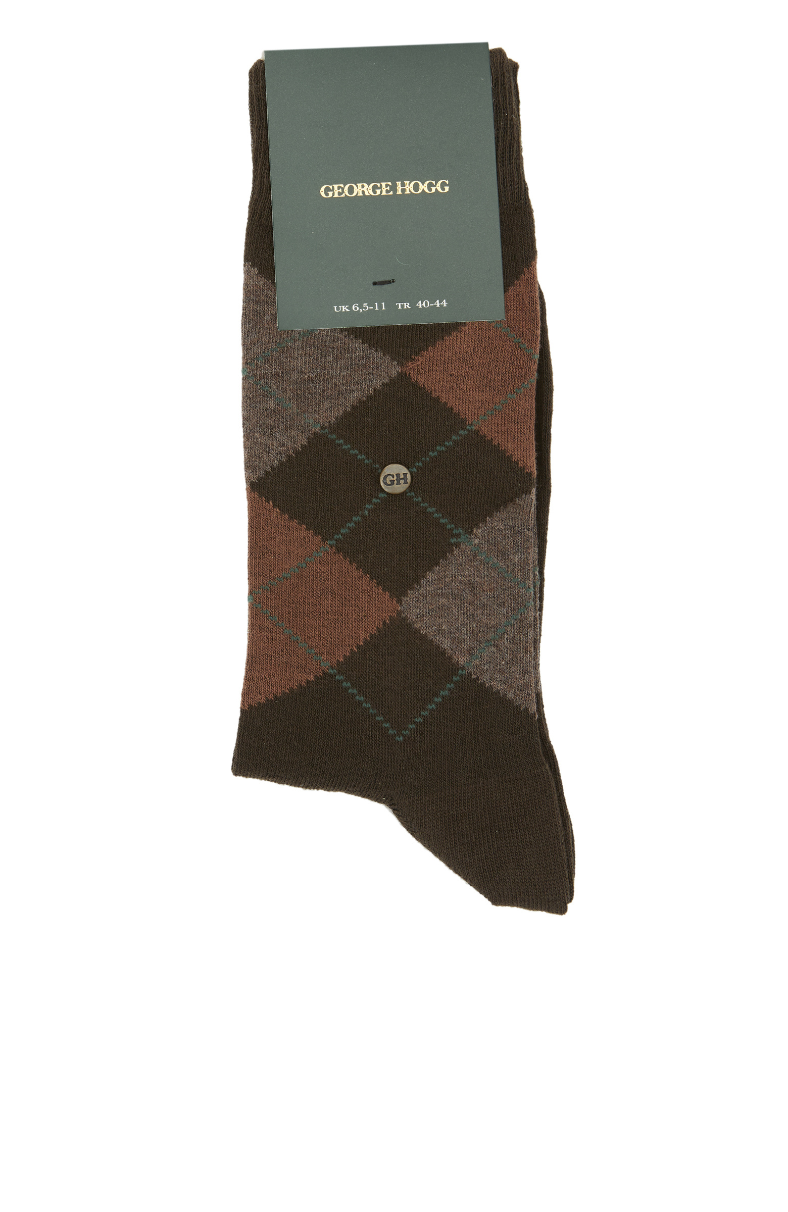 Kahverengi Geometrik Desenli Logolu Erkek Çorap