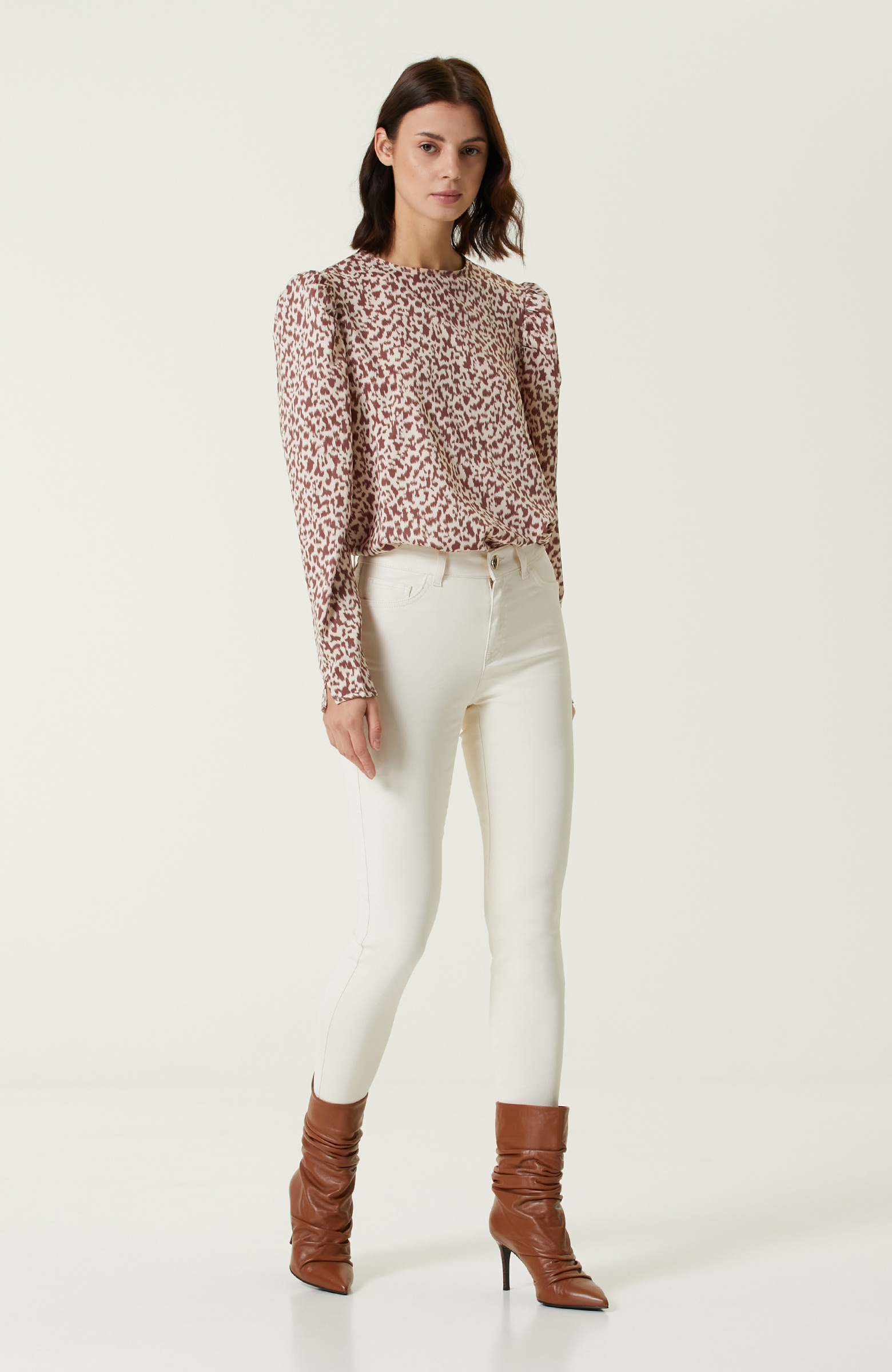 Slim Fit Ekru Denim Pantolon