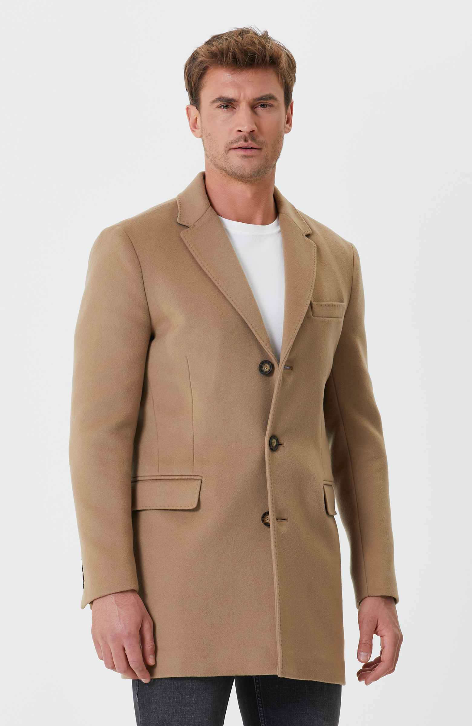 Slim Fit Camel Palto