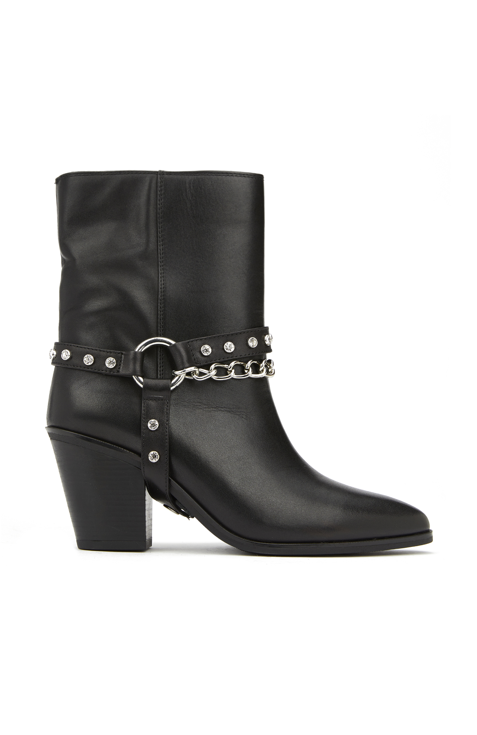 Siyah Zincir Detaylı Kadın Deri Bot