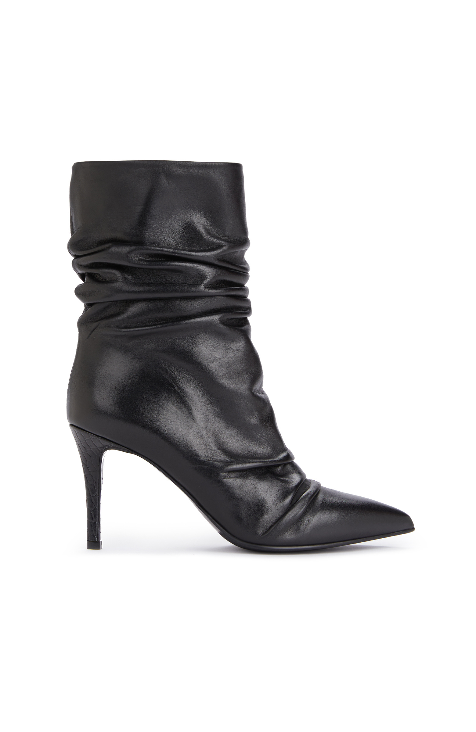 Siyah Büzgü Detaylı Topuklu Çizme