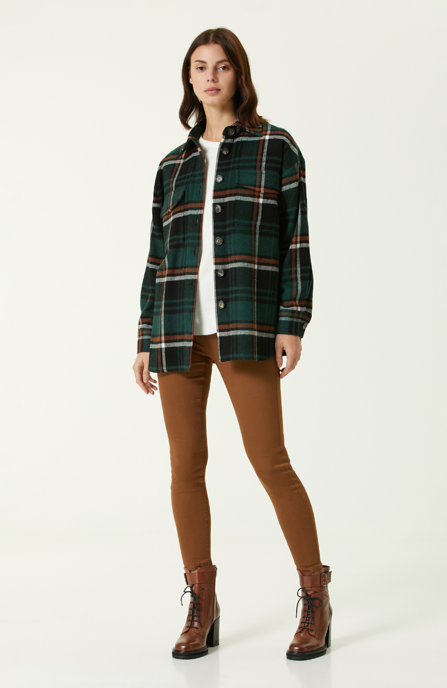 Geniş Fit Siyah Yeşil Gömlek