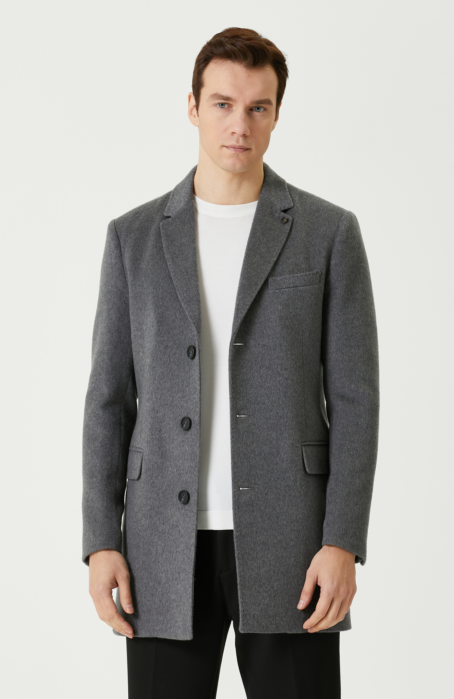 Slim Fit Gri Kaşmir Palto