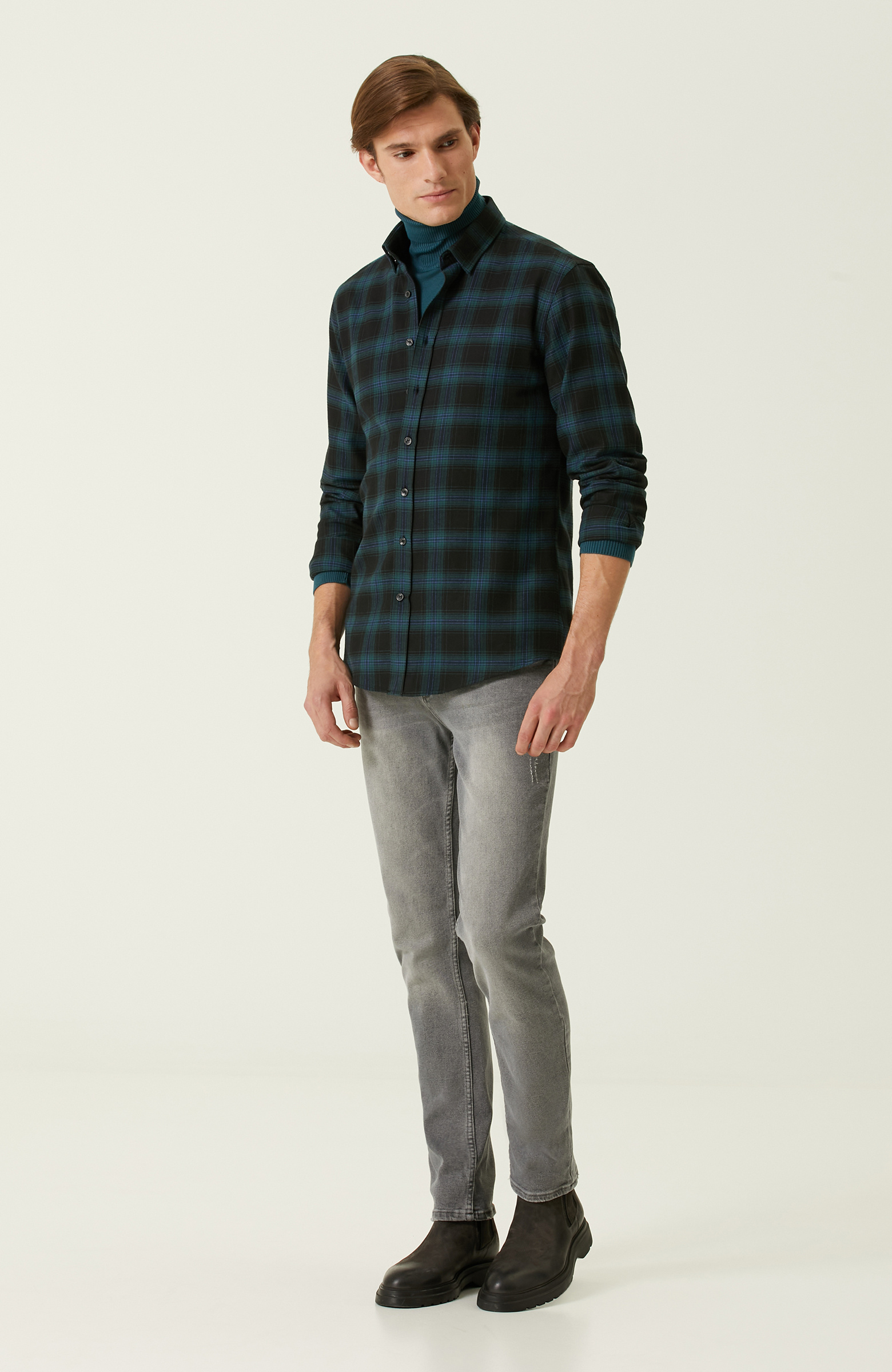 Slim Fit Açık Gri Denim Pantolon