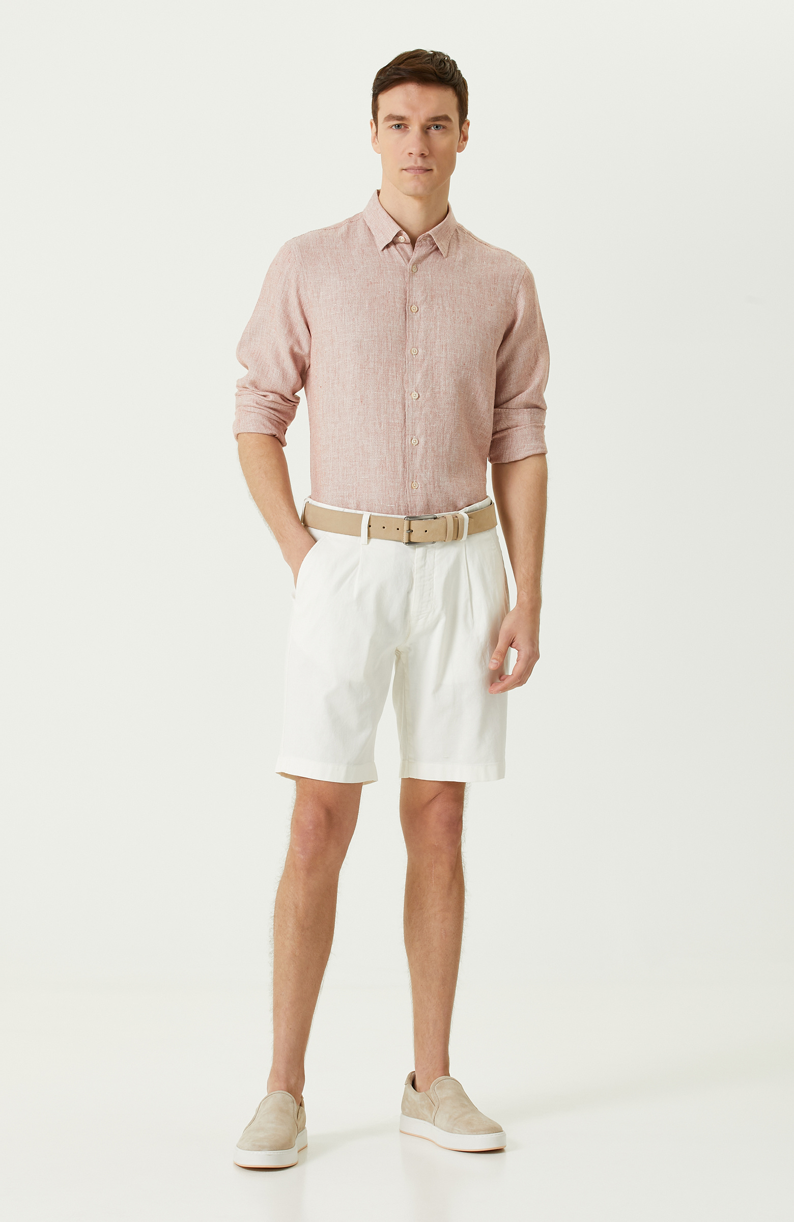 Ekru Beli Kordonlu Şort Ekru Beli Kordonlu Şort