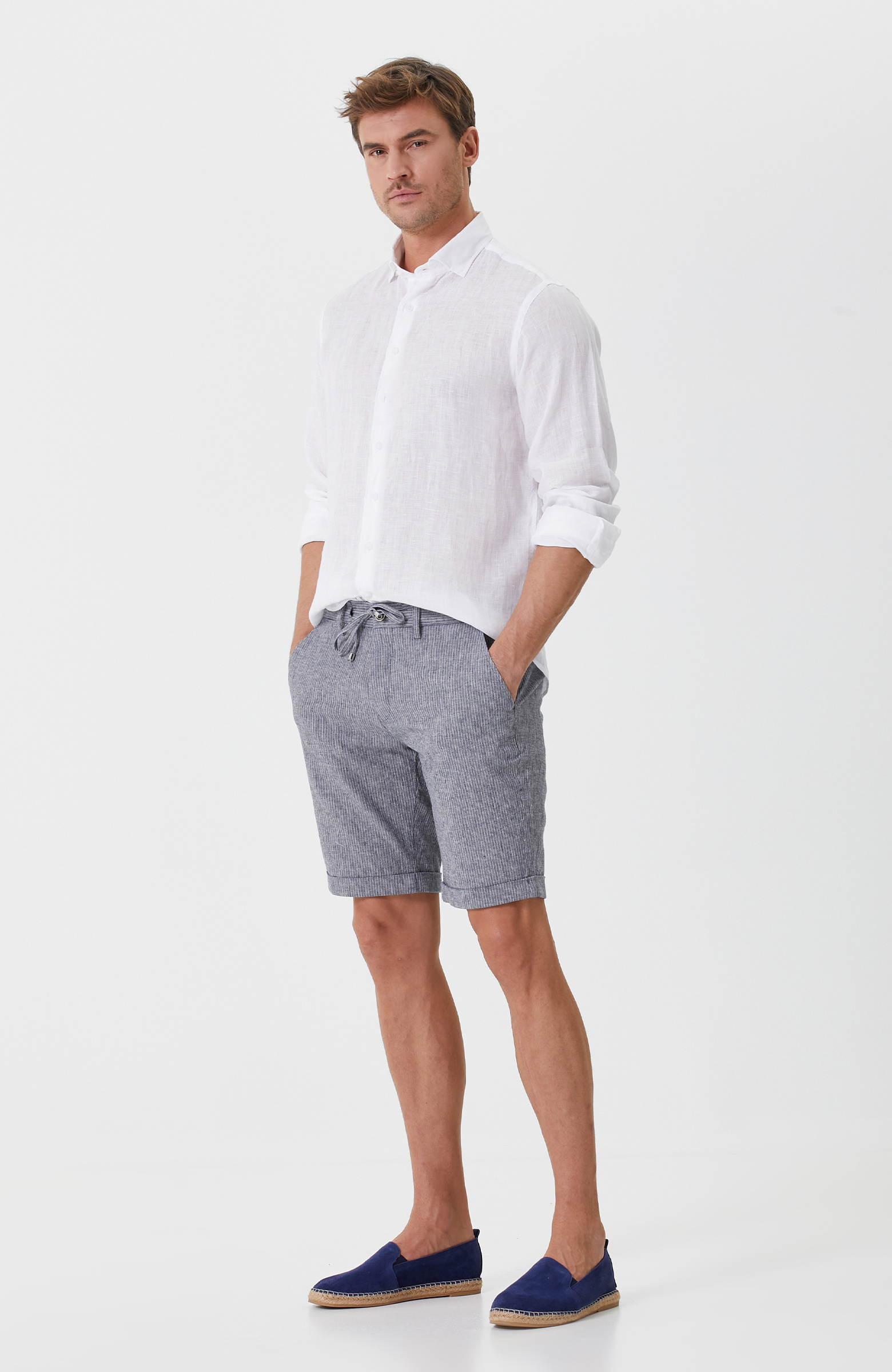 Lacivert Çizgili Şort