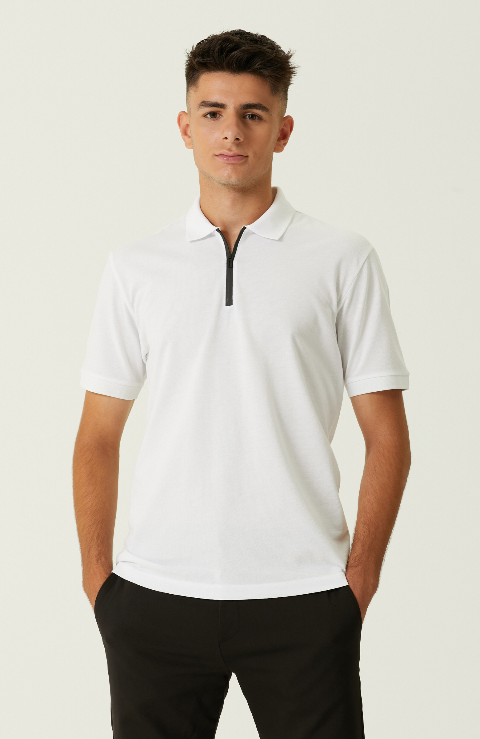 BJK Slim Fit Beyaz Polo Yaka T-shirt