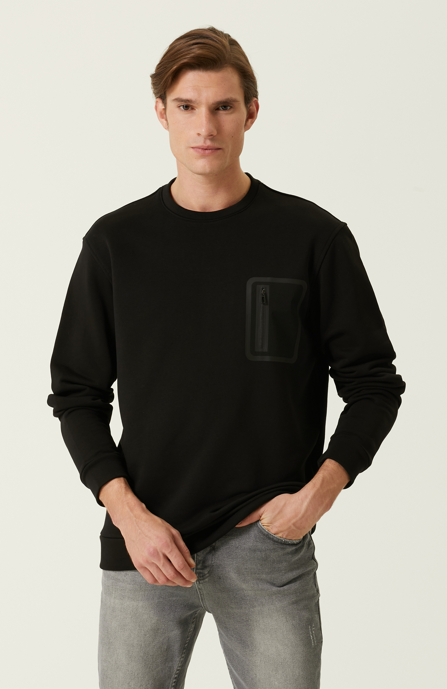 Slim Fit Siyah Sweatshirt