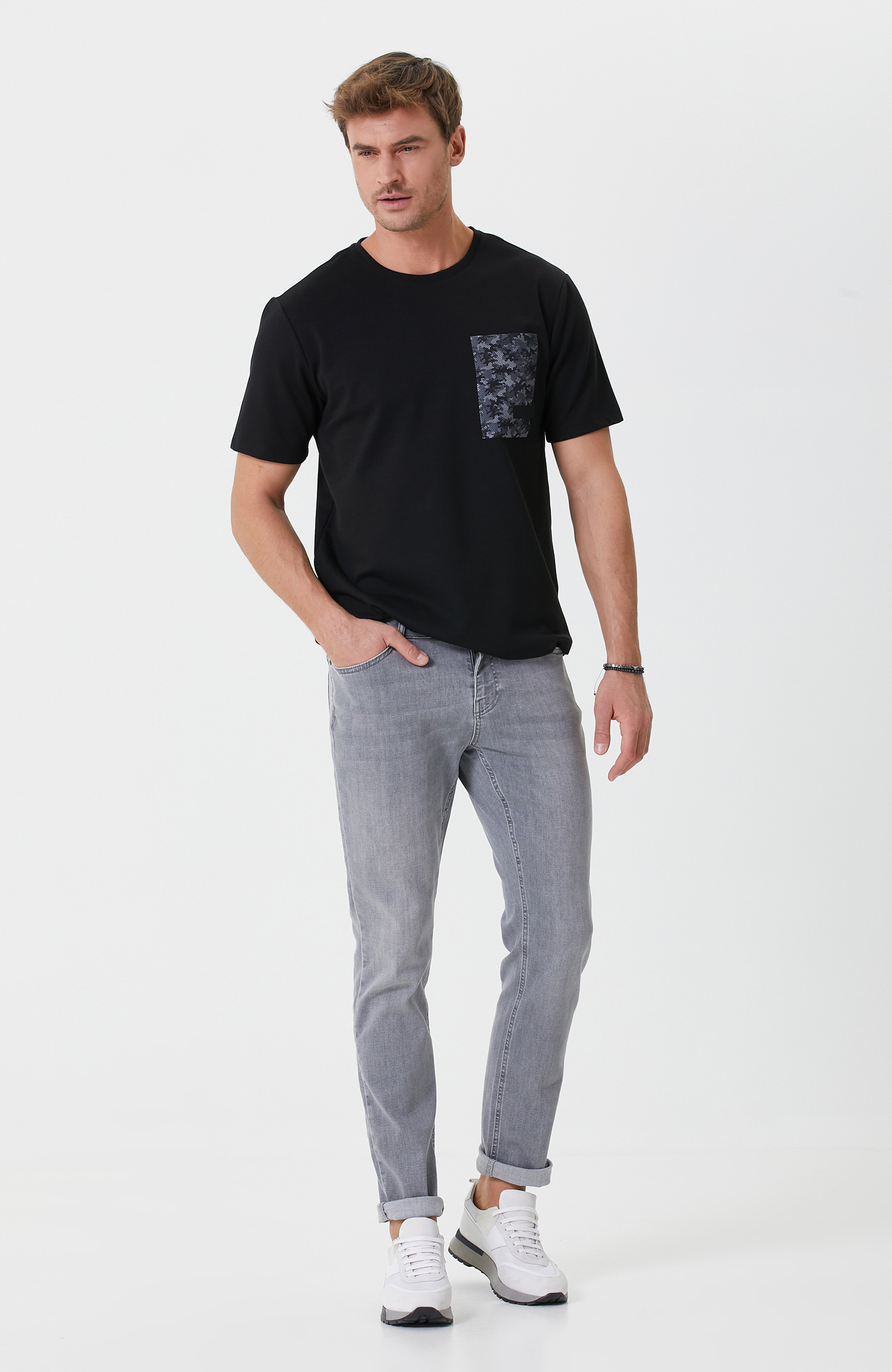 Slim Fit Açık Gri Denim Pantolon