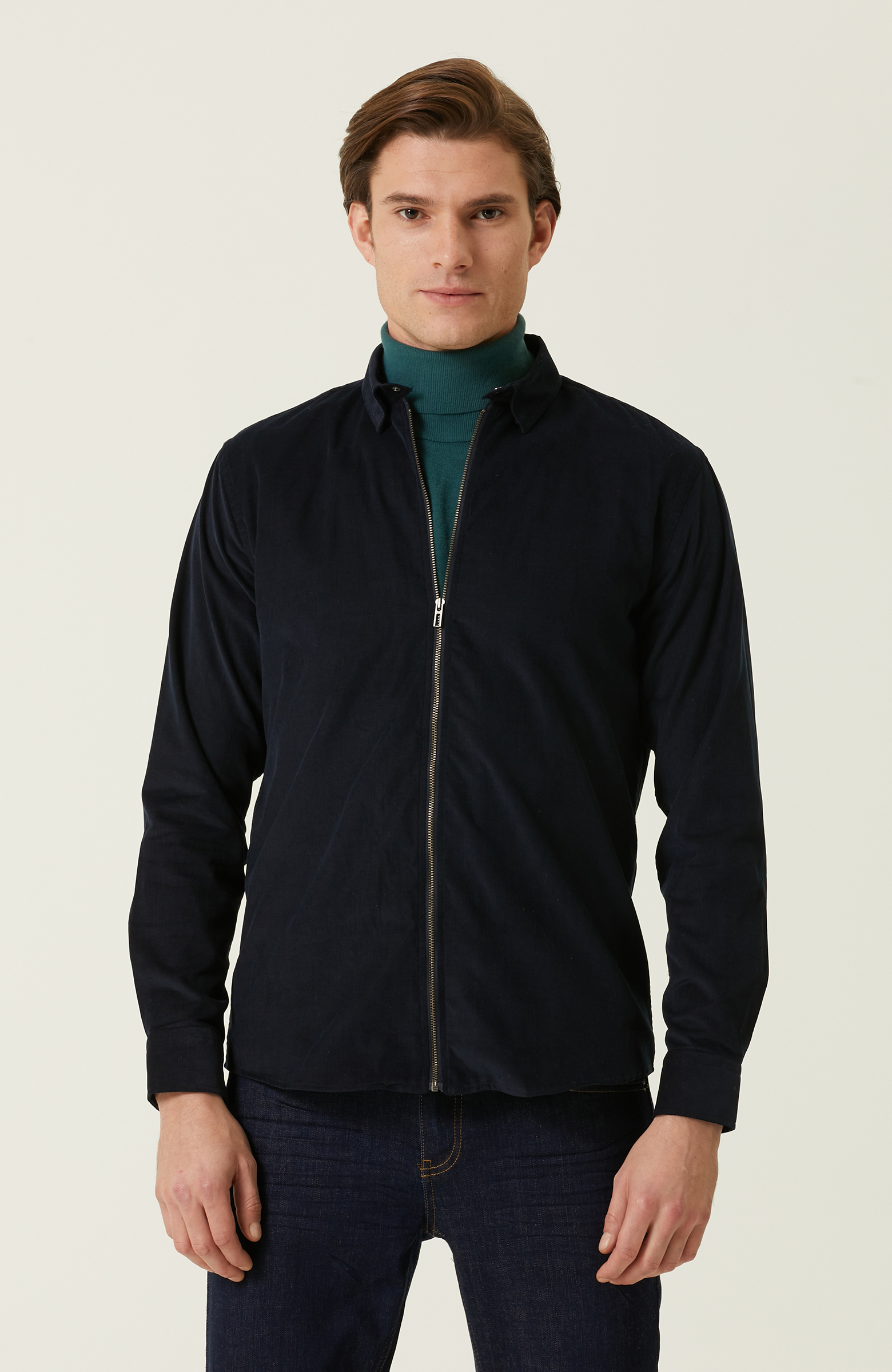 Slim Fit Lacivert Fitilli Gömlek Slim Fit Lacivert Fitilli Gömlek