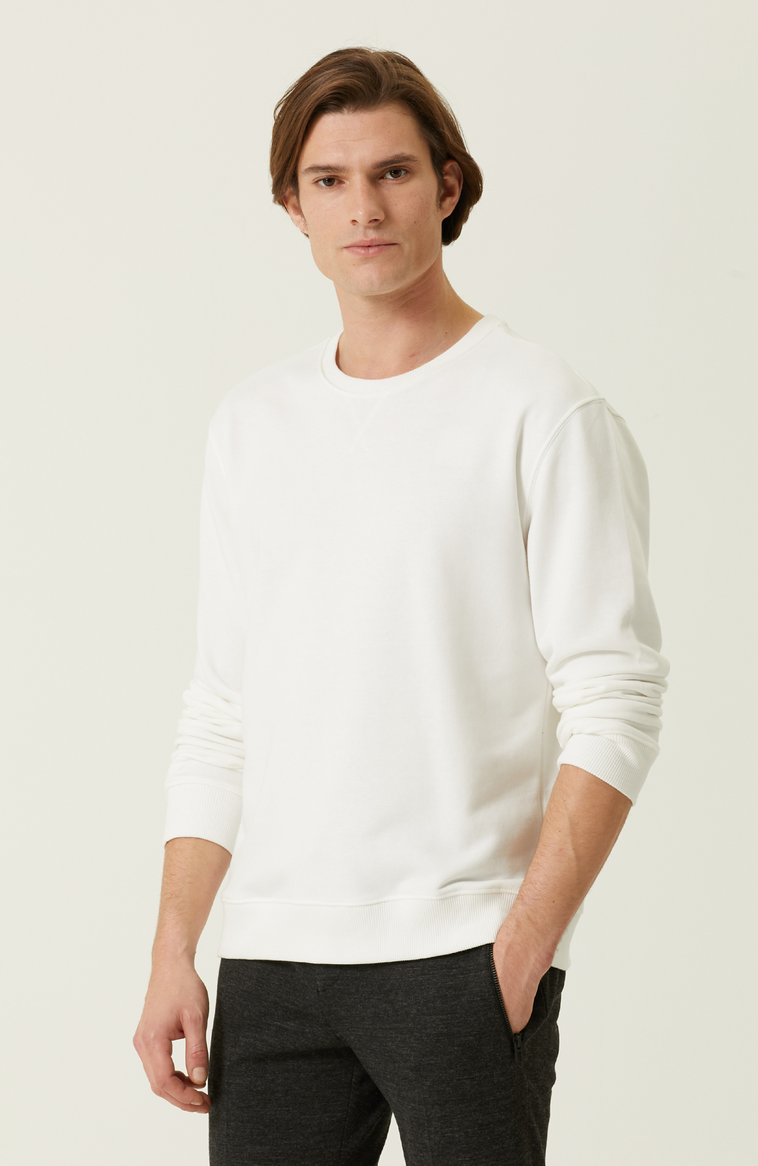 Comfort Fit Beyaz Sweatshirt