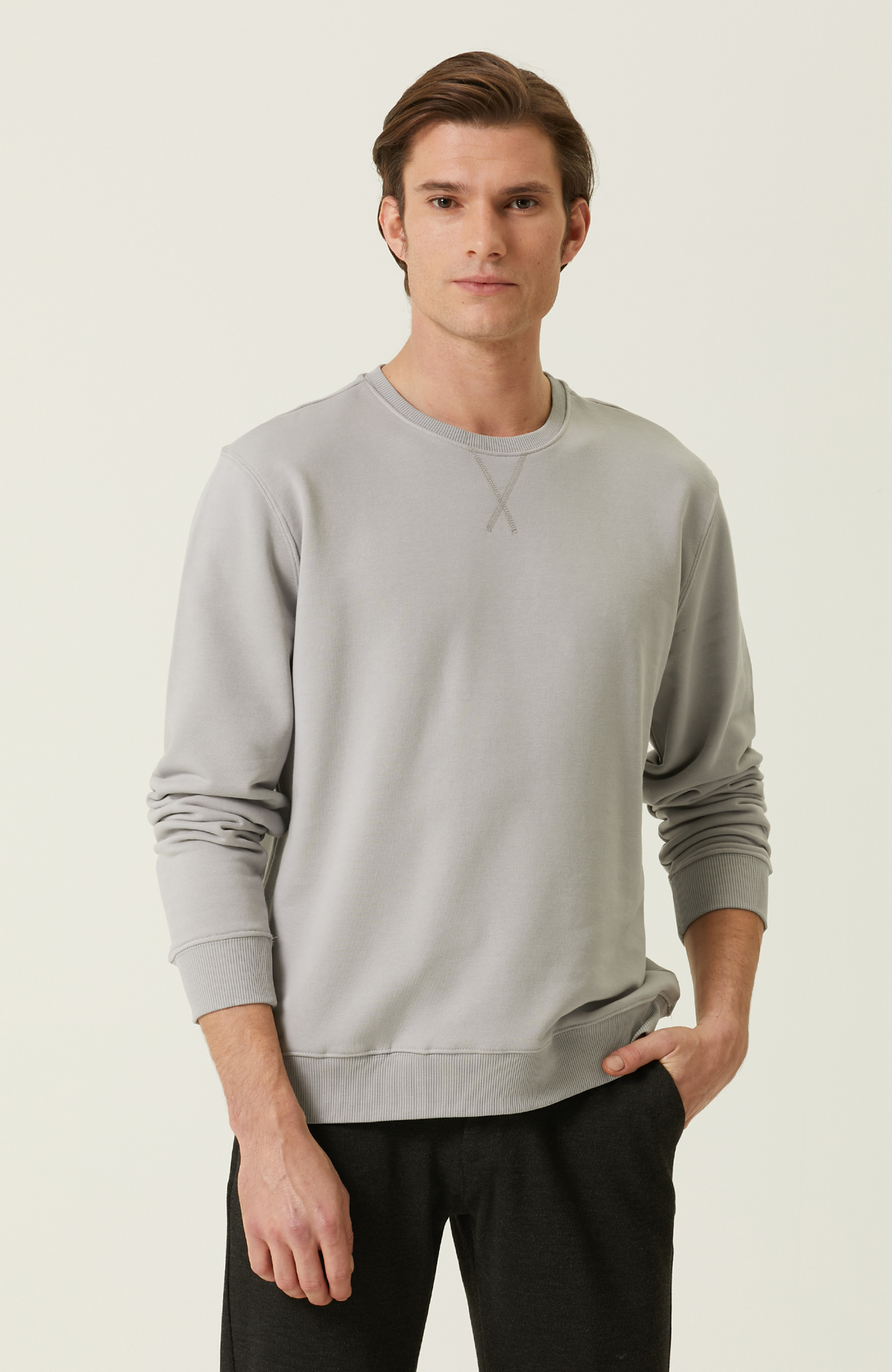 Comfort Fit Açık Gri Sweatshirt