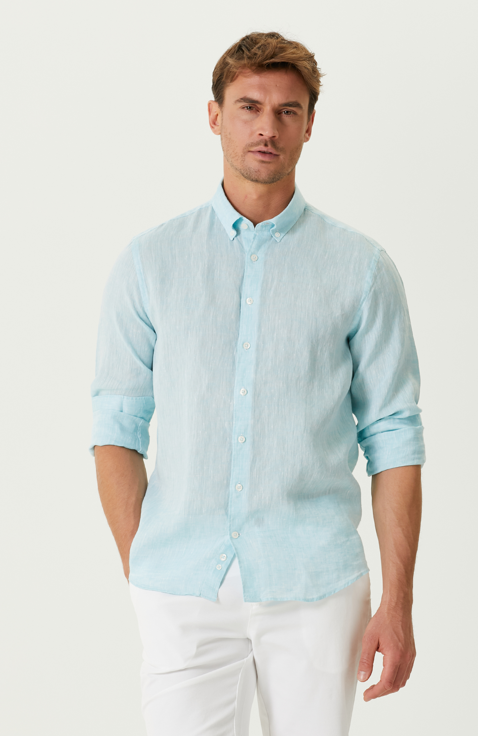 Comfort Fit Mint Keten Gömlek Comfort Fit Mint Keten Gömlek