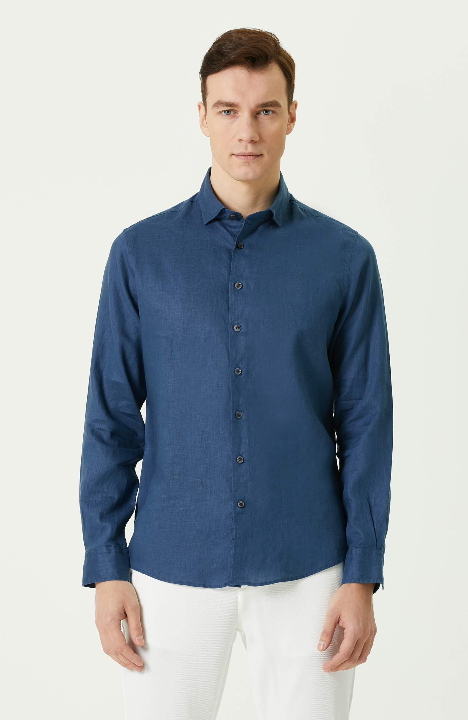 Comfort Fit Lacivert Keten Gömlek