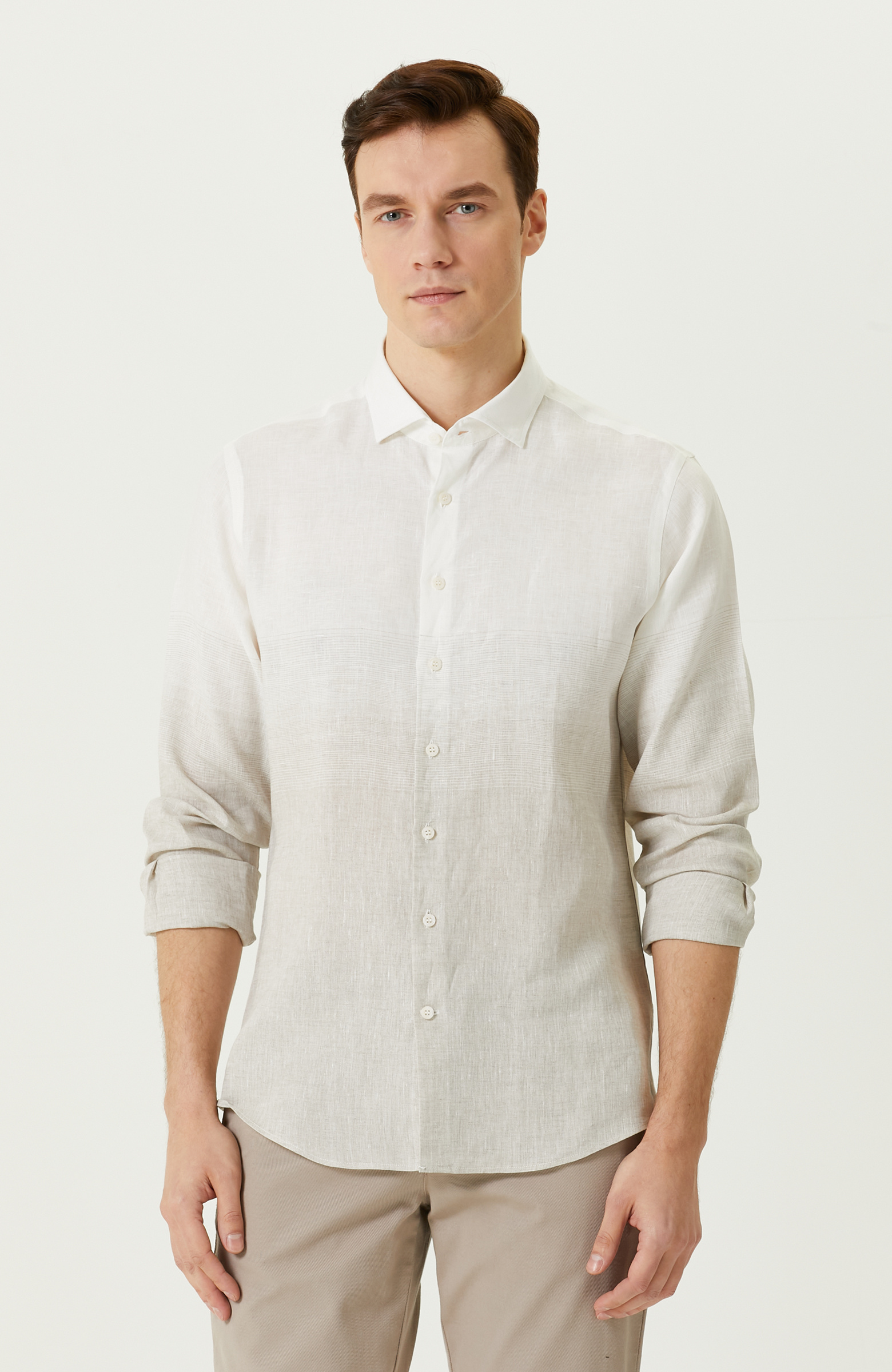 Comfort Fit Kahverengi Keten Gömlek