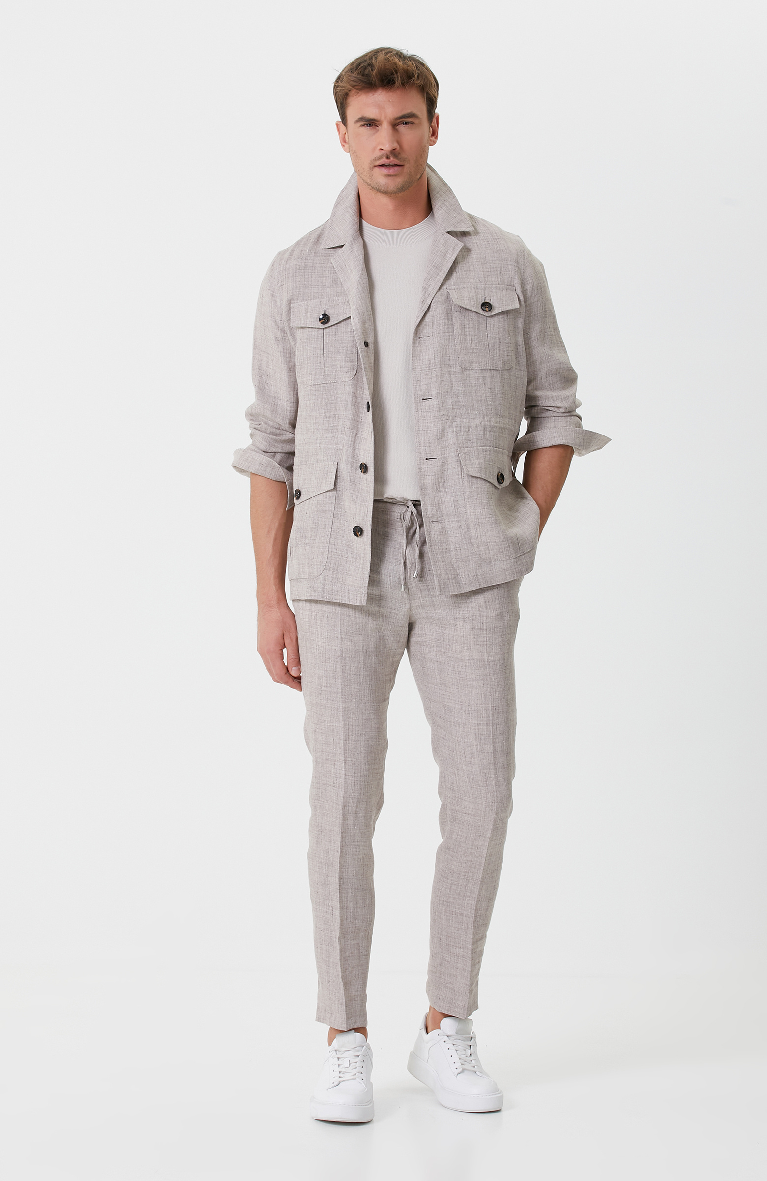 Bej Melanj Keten Ceket Bej Melanj Keten Ceket