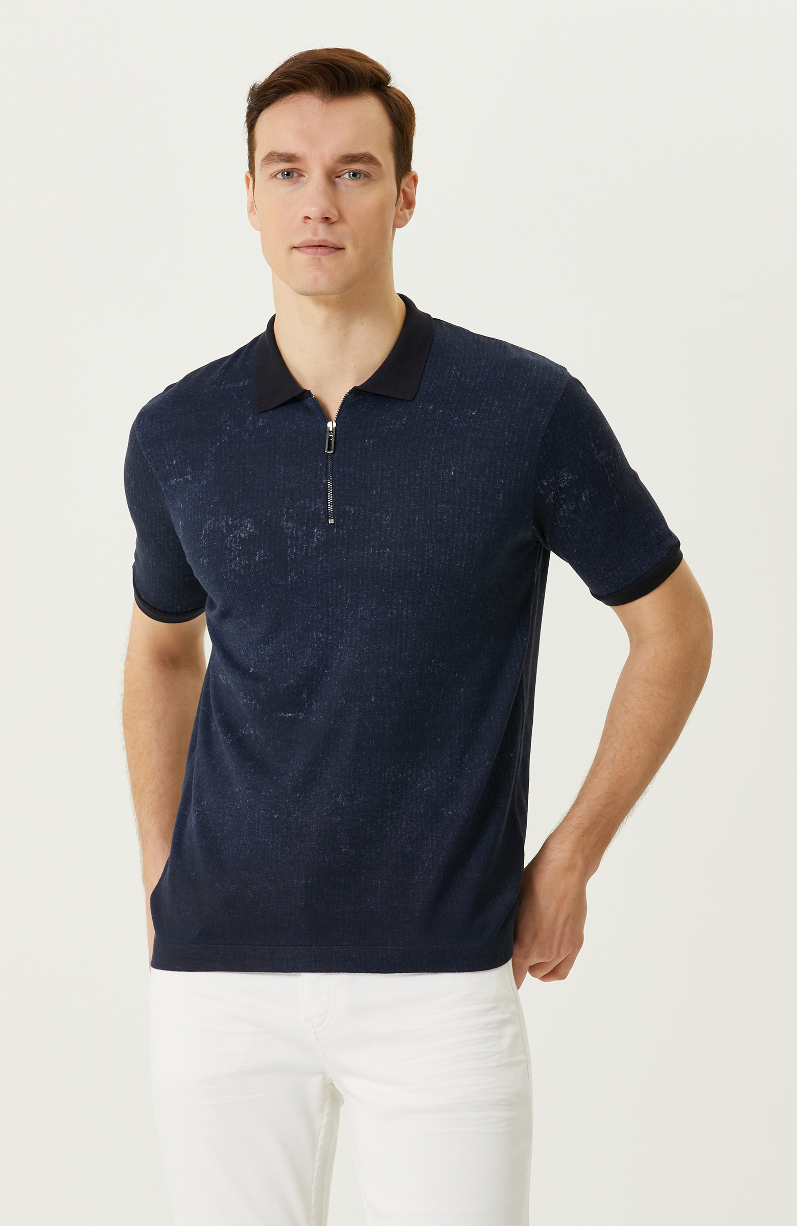 Lacivert Polo Yaka Kısa Kol Kazak