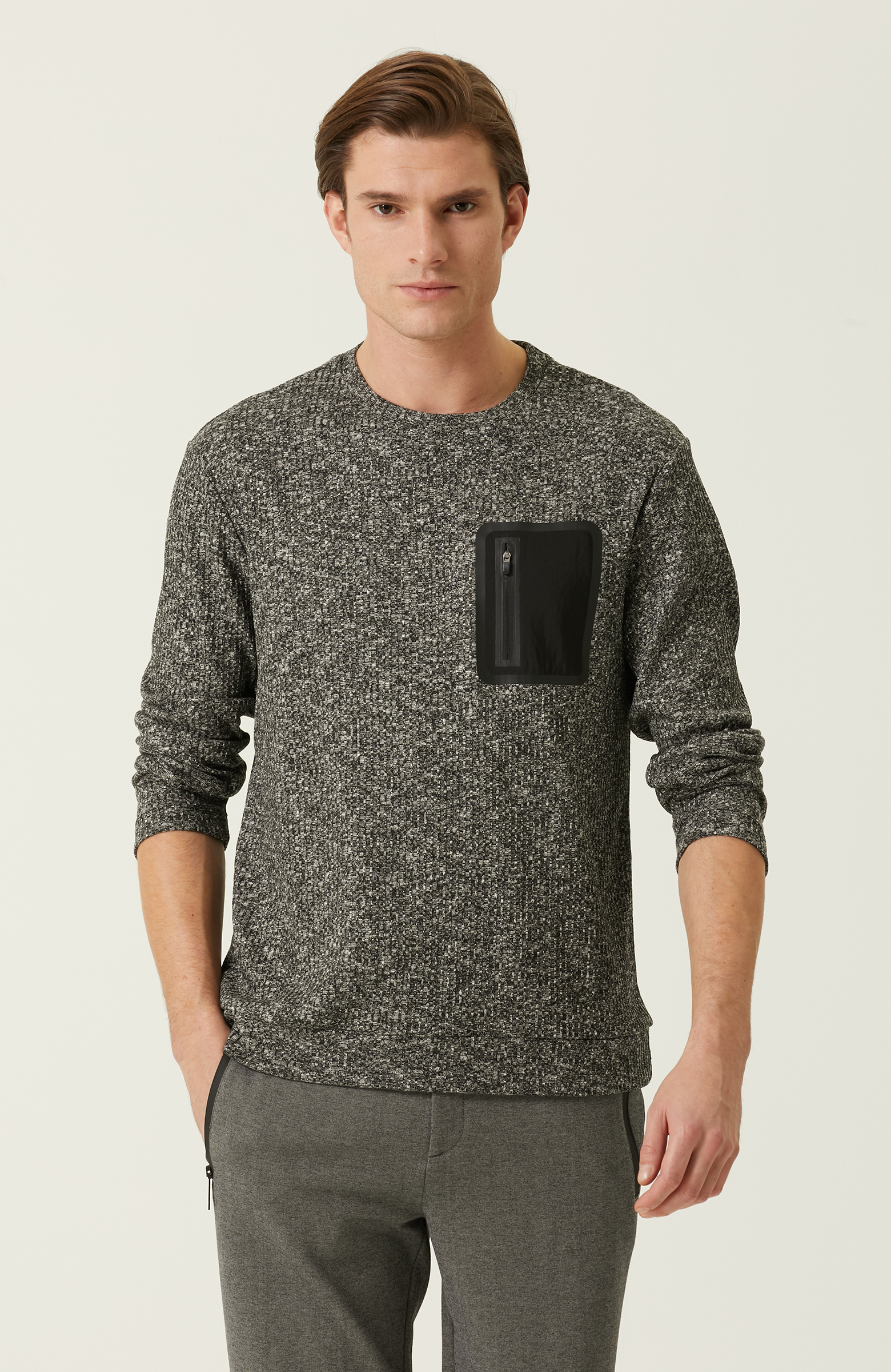 Basic Fit Siyah Nopeli Sweatshirt