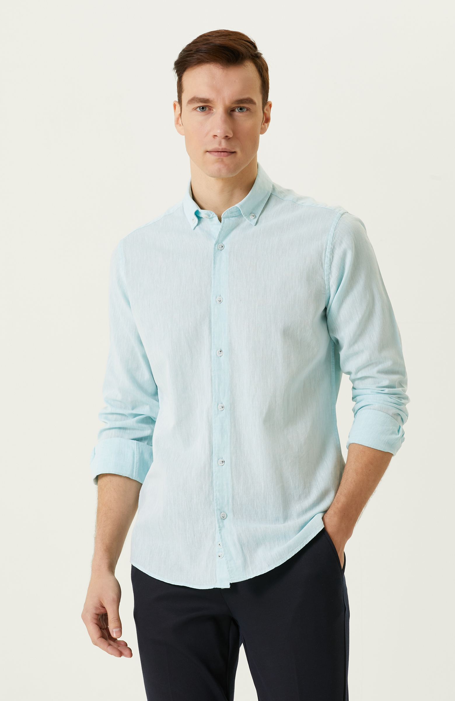 Geniş Fit Mavi Gömlek