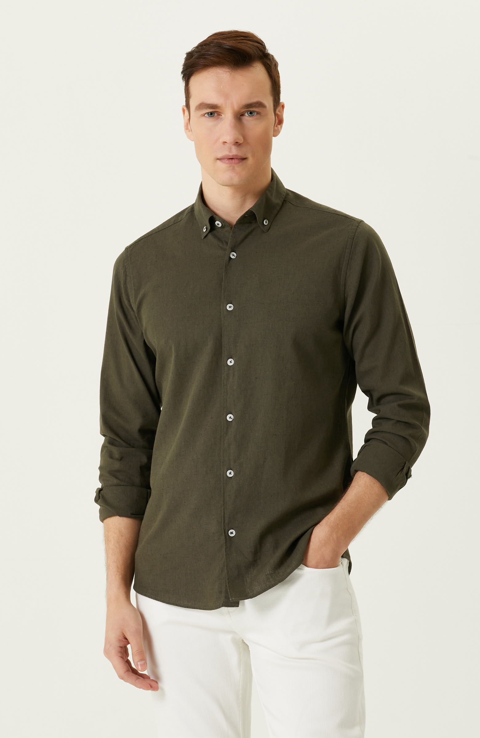 Geniş Fit Haki Gömlek