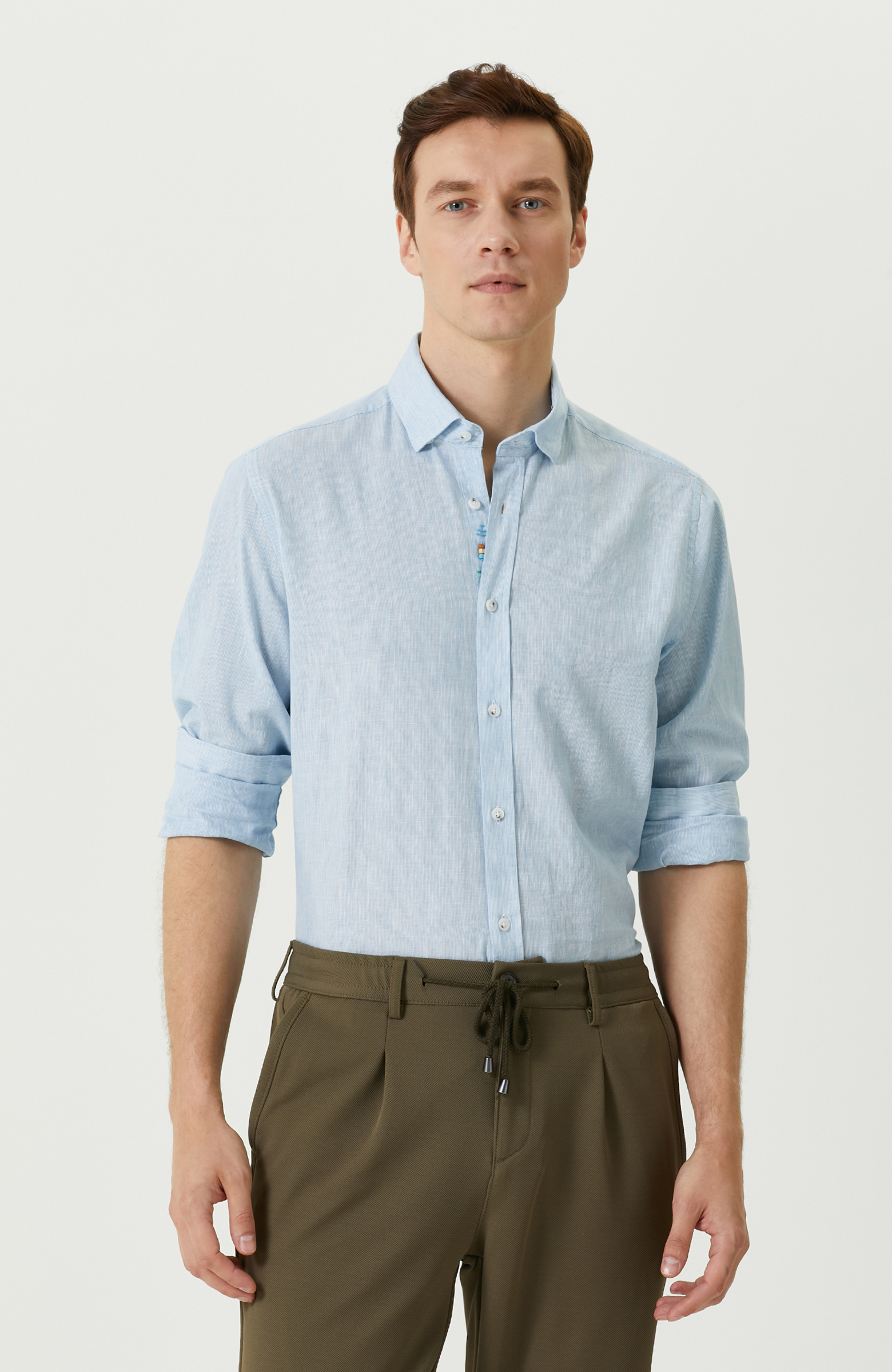 Geniş Fit Mavi Gömlek