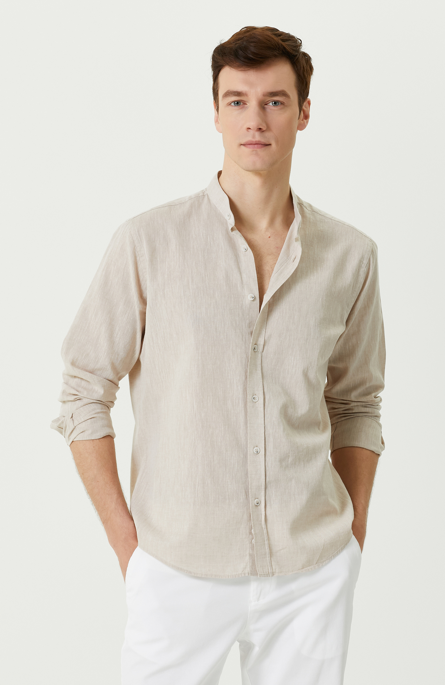 Geniş Fit Vizon Gömlek