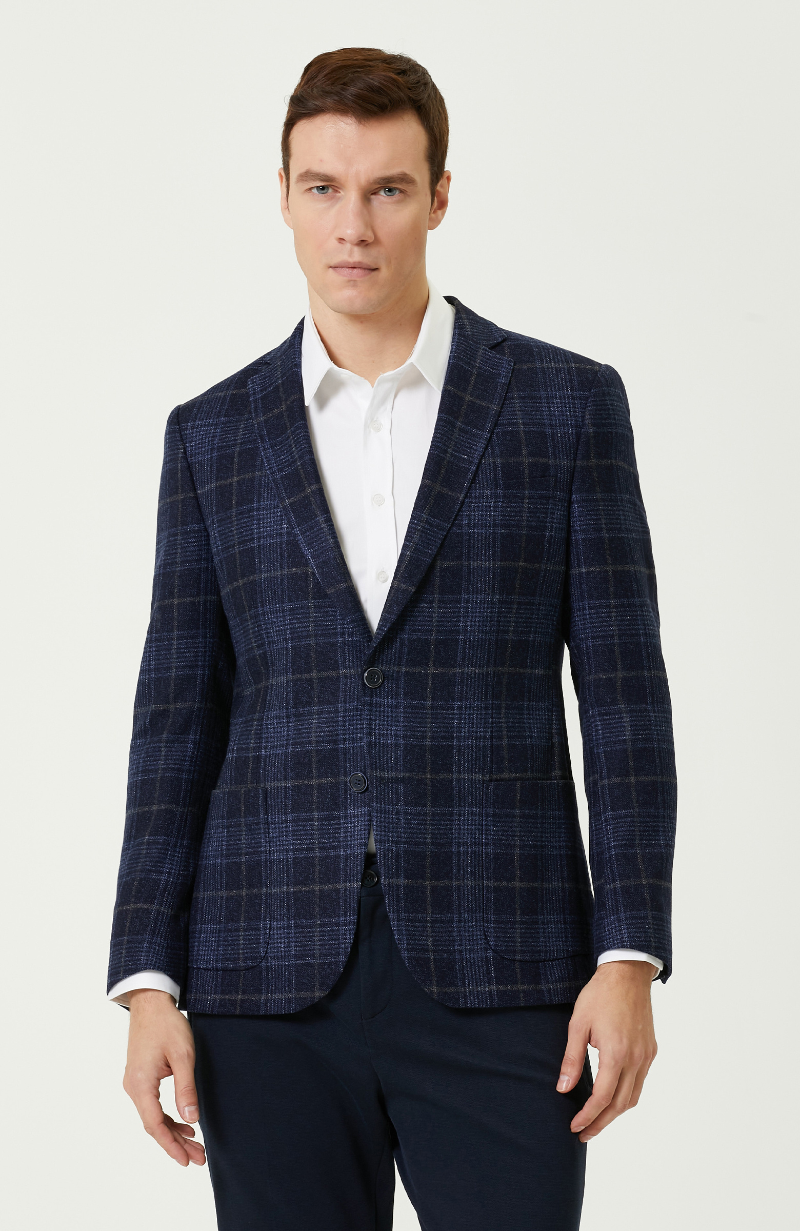 Lacivert Ekose Desenli Ceket Lacivert Ekose Desenli Ceket