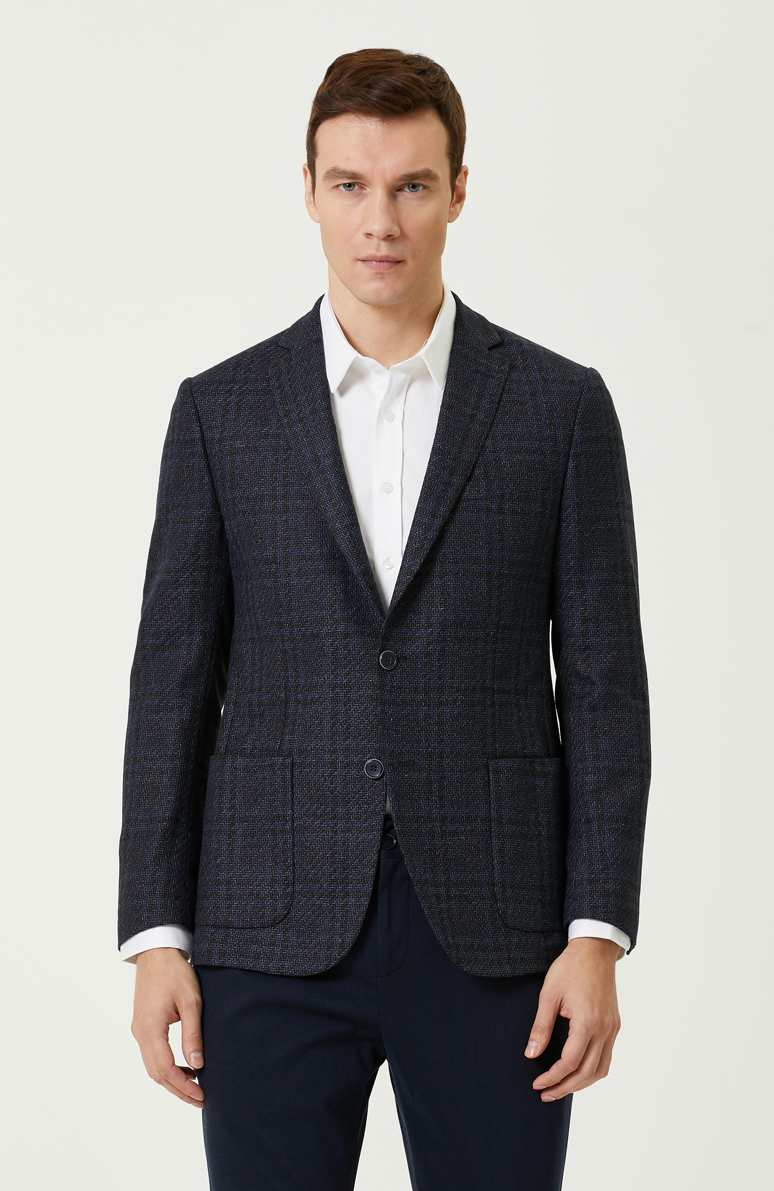 Lacivert Ekose Desenli Ceket Lacivert Ekose Desenli Ceket