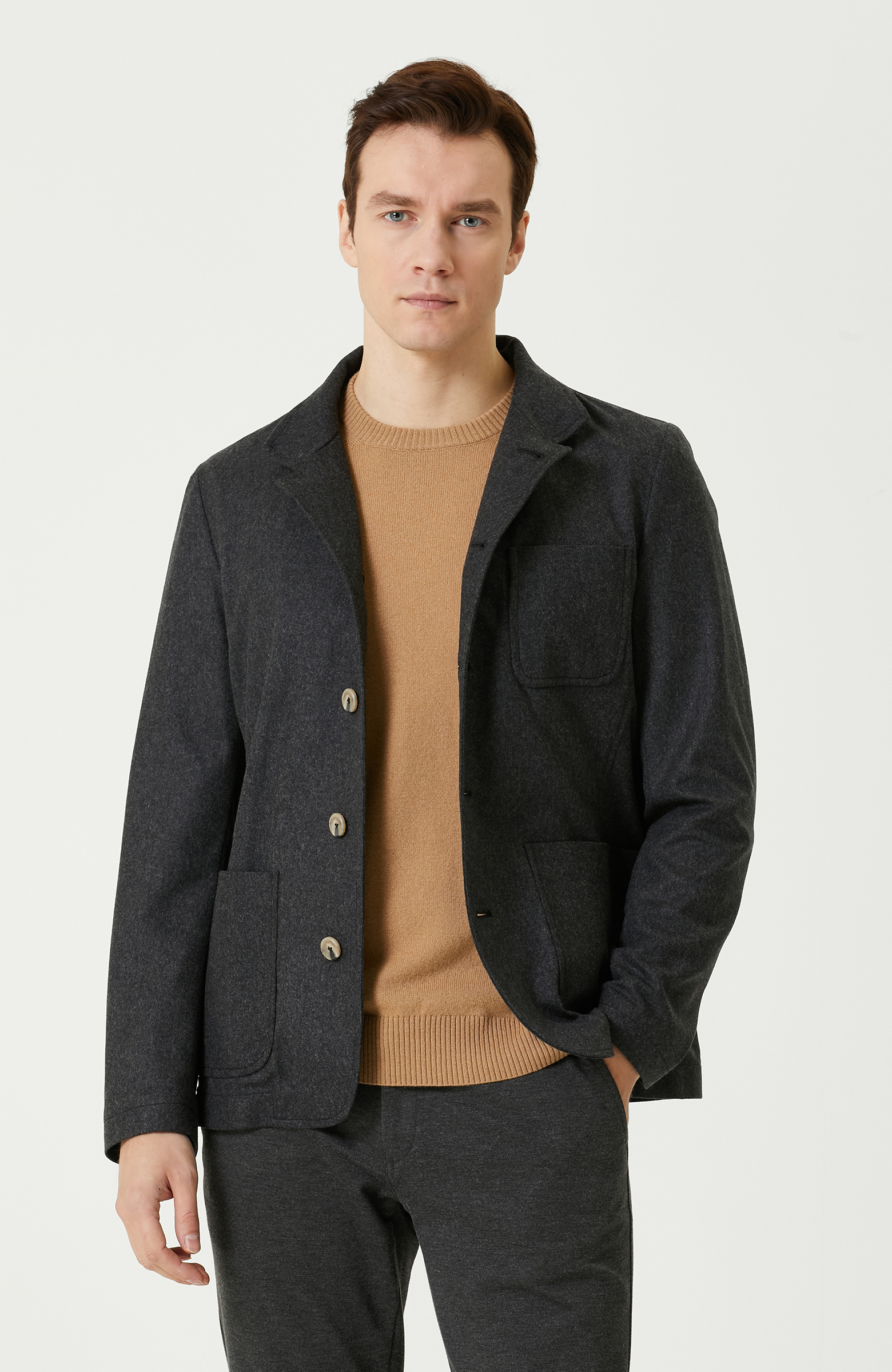 Slim Fit Antrasit Yün Ceket