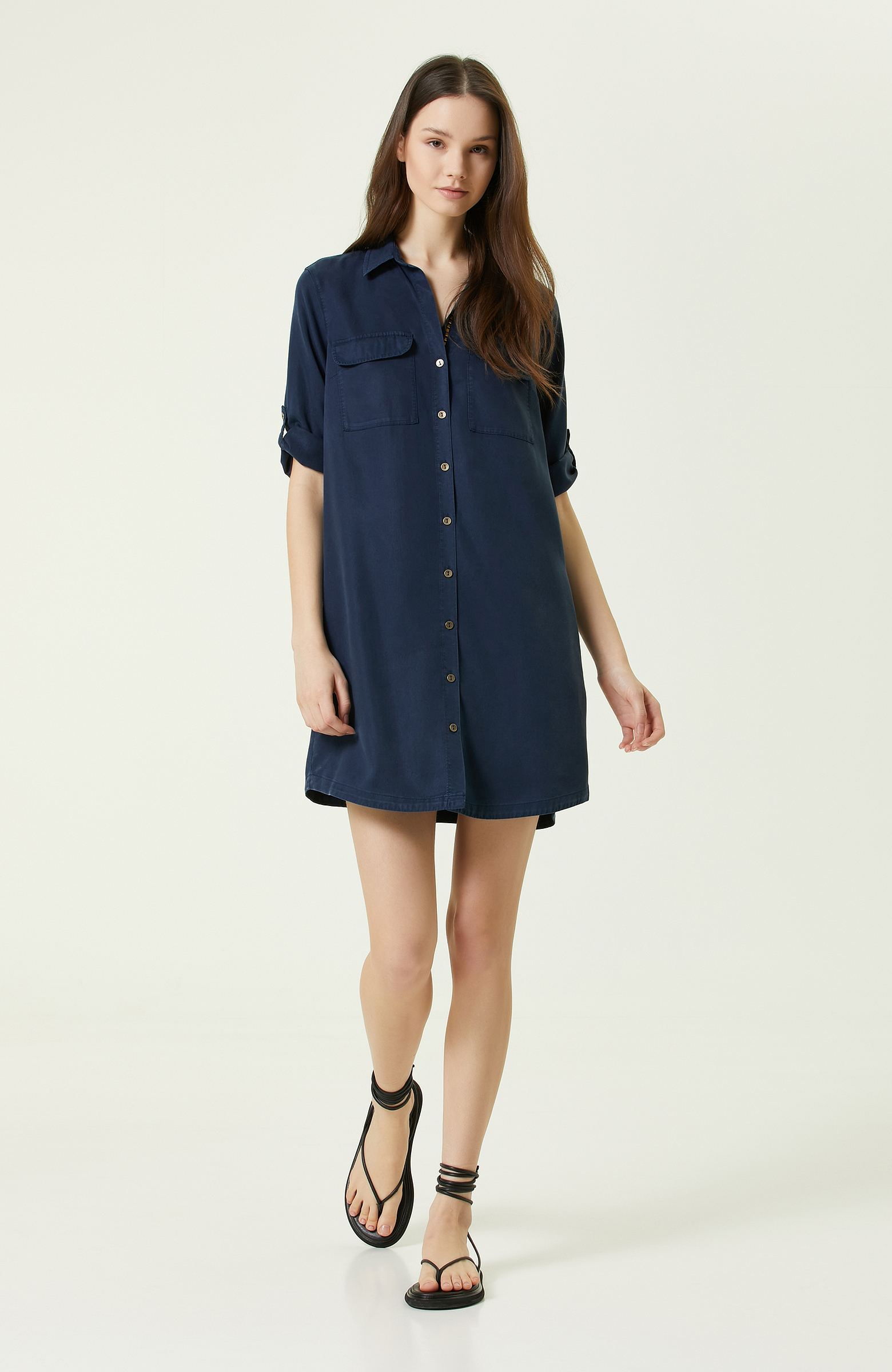Basic Fit Lacivert Mini Denim Elbise Basic Fit Lacivert Mini Denim Elbise