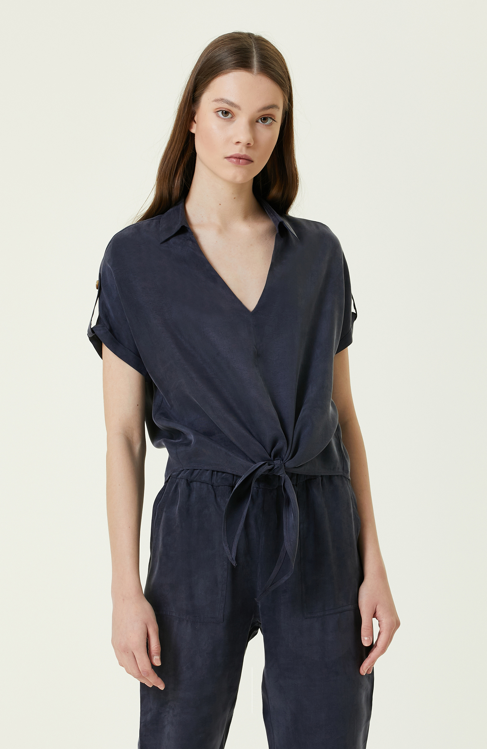 Slim Fit Lacivert Bluz