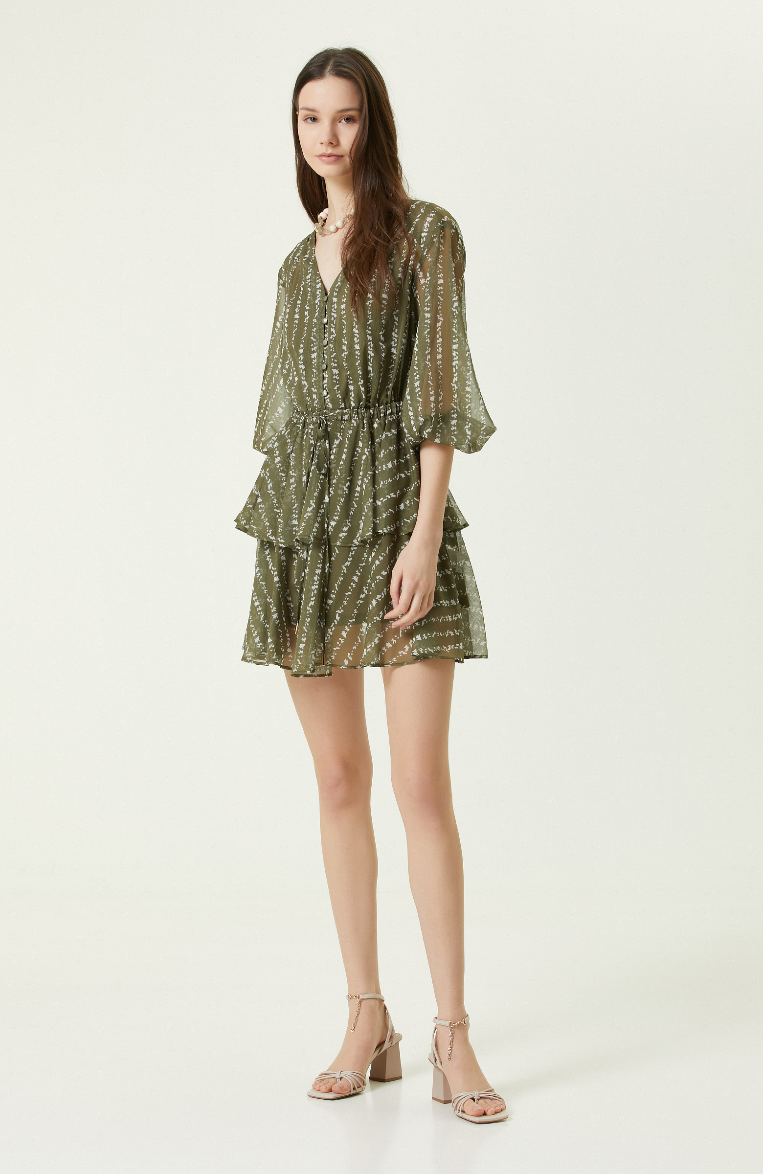 Haki Desenli Mini Elbise