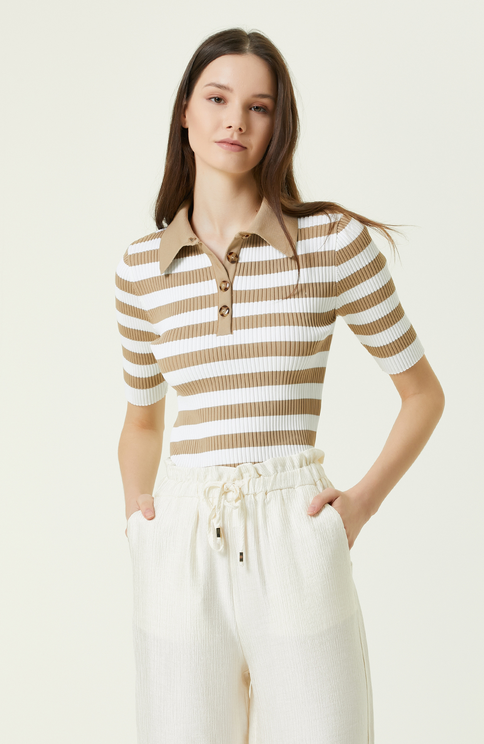 Slim Fit Ekru Bej Kazak